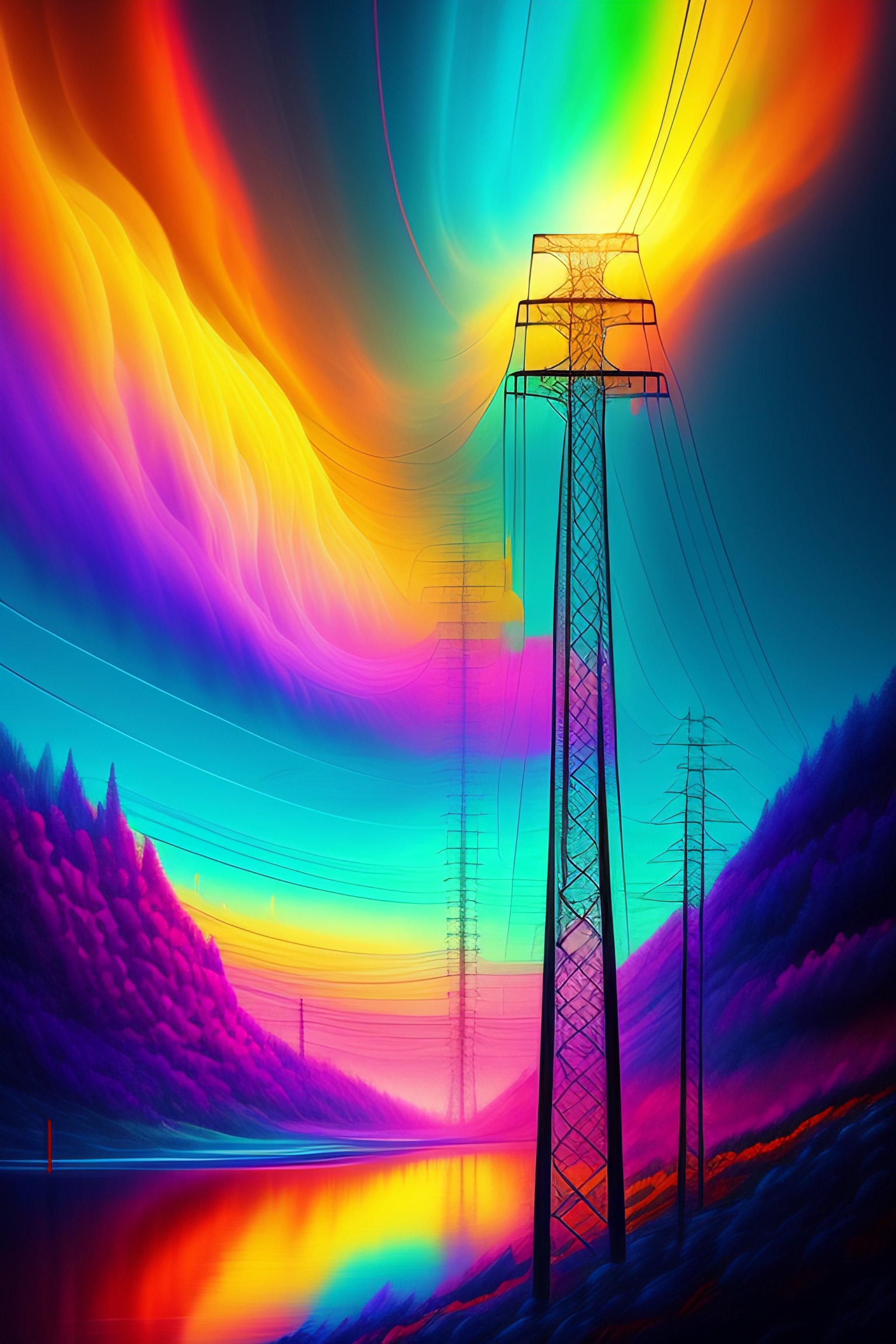 Lexica - Beautiful painting of bouncing colorful high voltage power ...