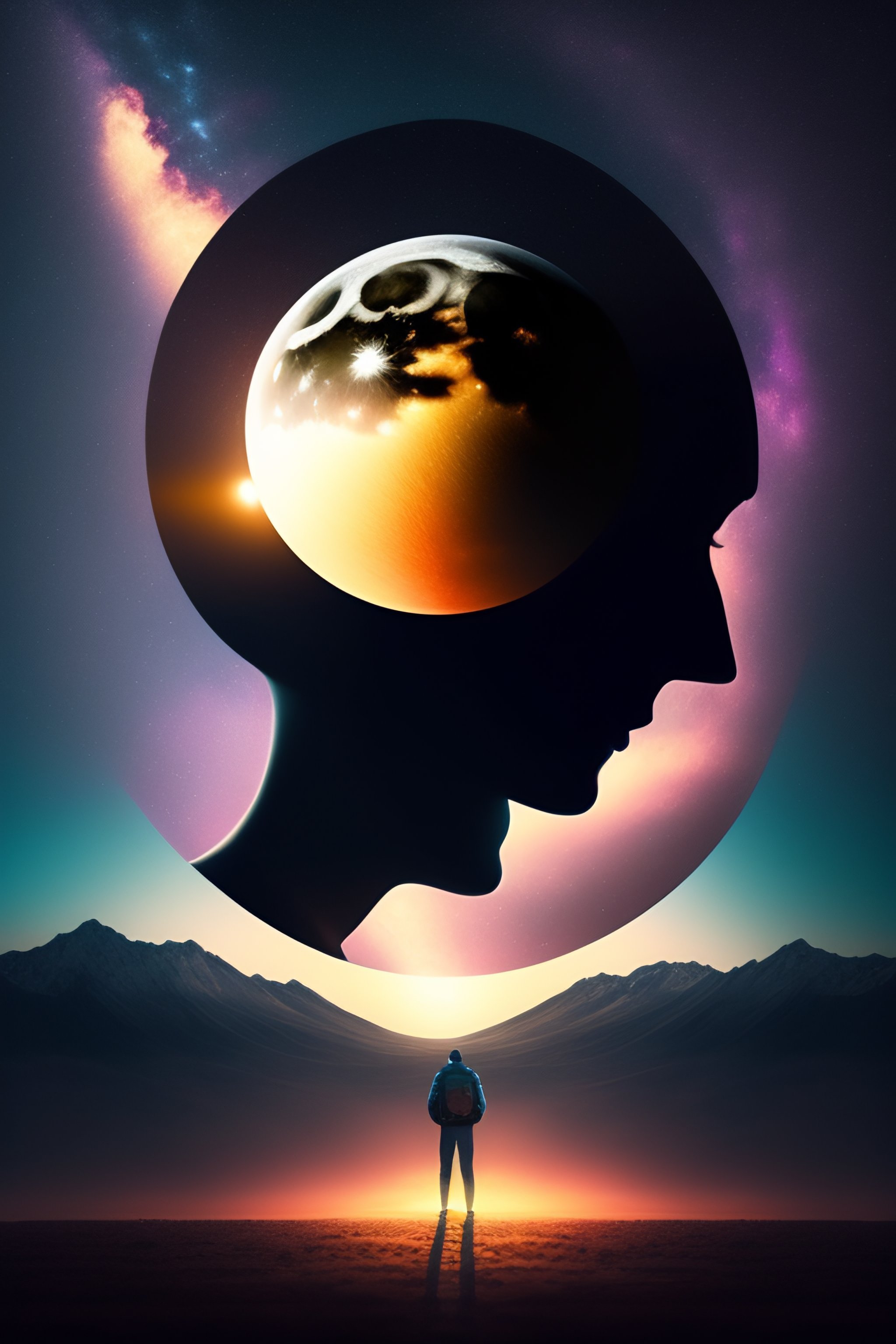Lexica - Persona reflexionando mirando la luna entre el bien y el mal