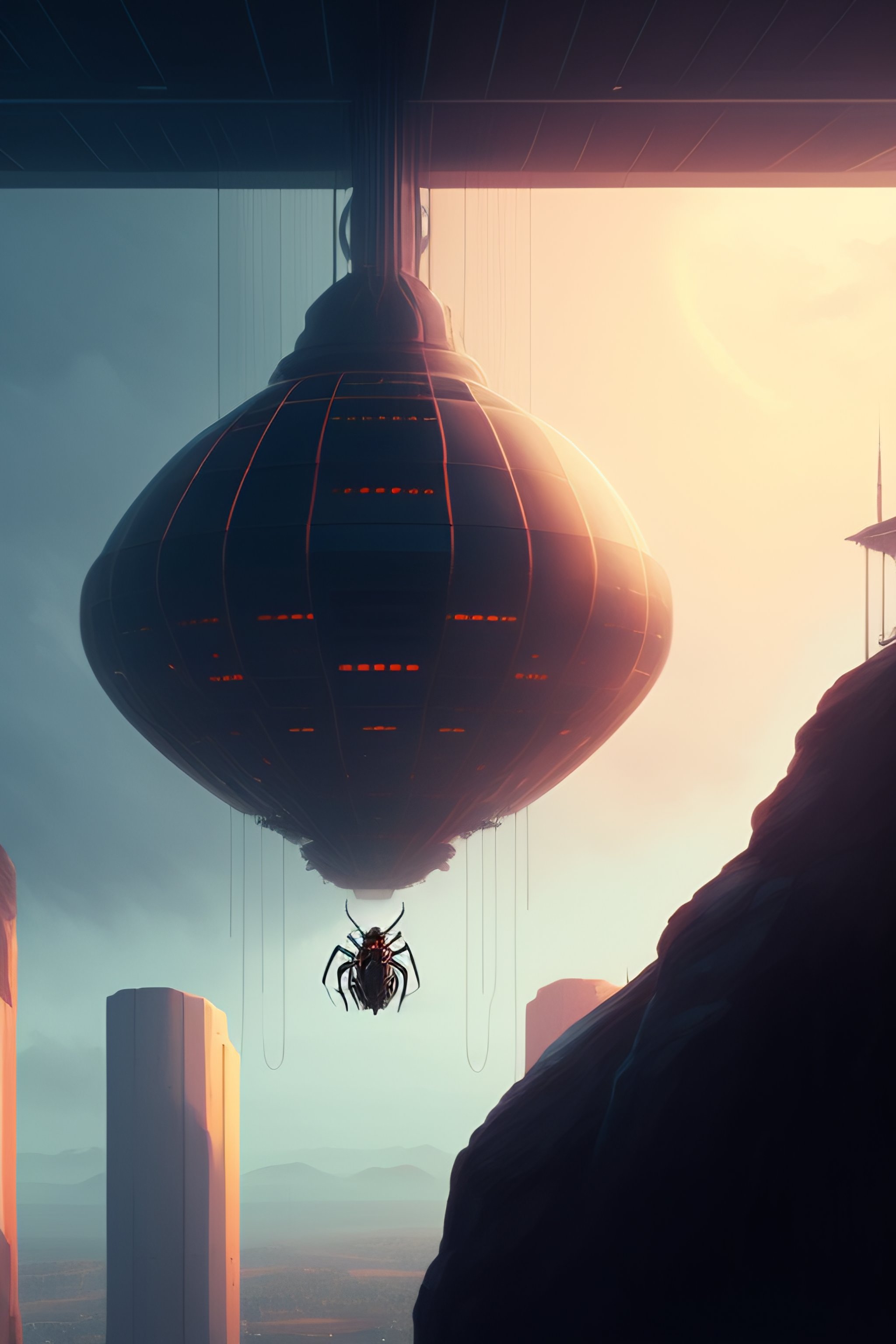 Lexica - Giant anthropomorphic spider hanging from ceiling, sketch ...