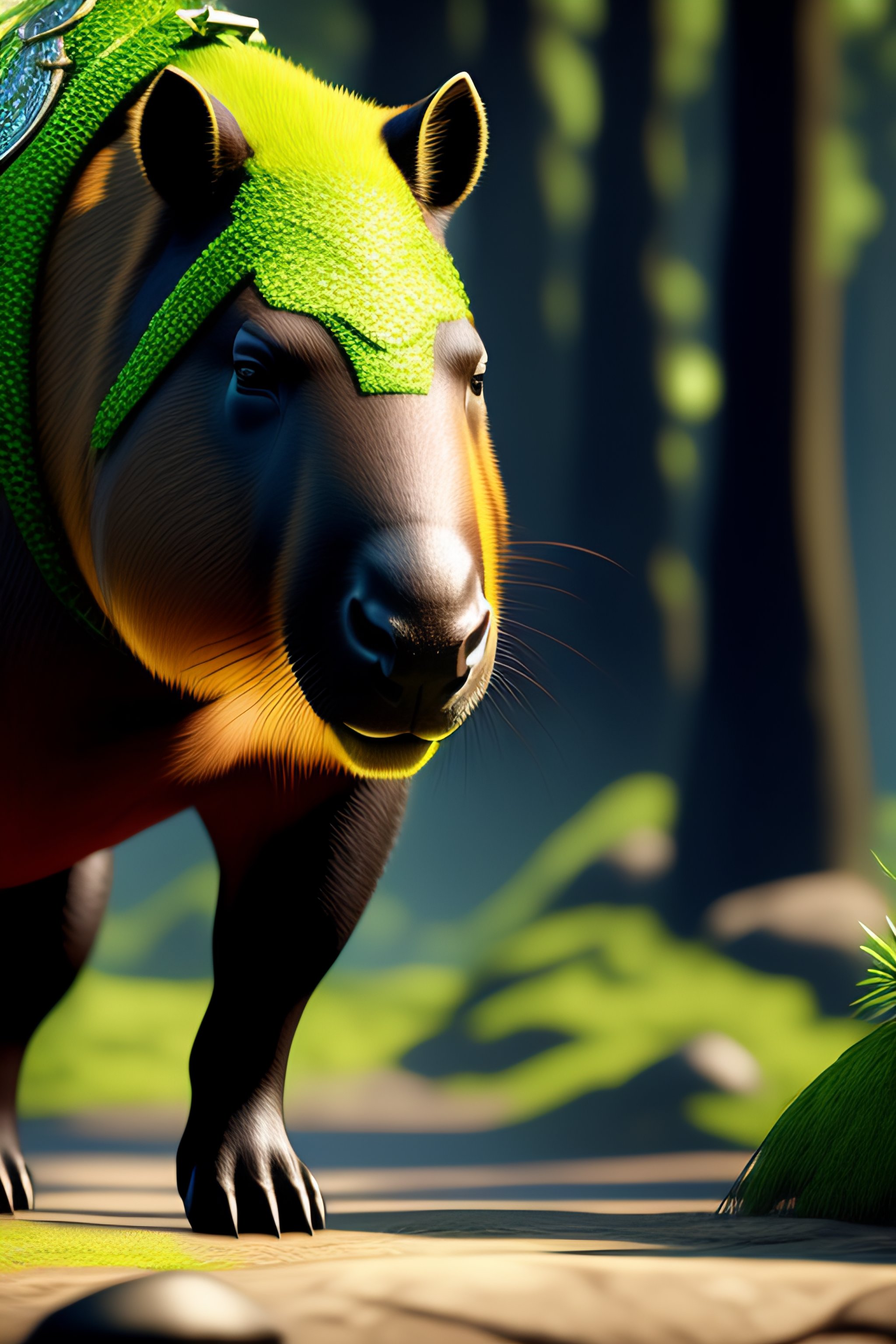 Lexica - A warrior capybara wearing armor in ultra detailed green and ...