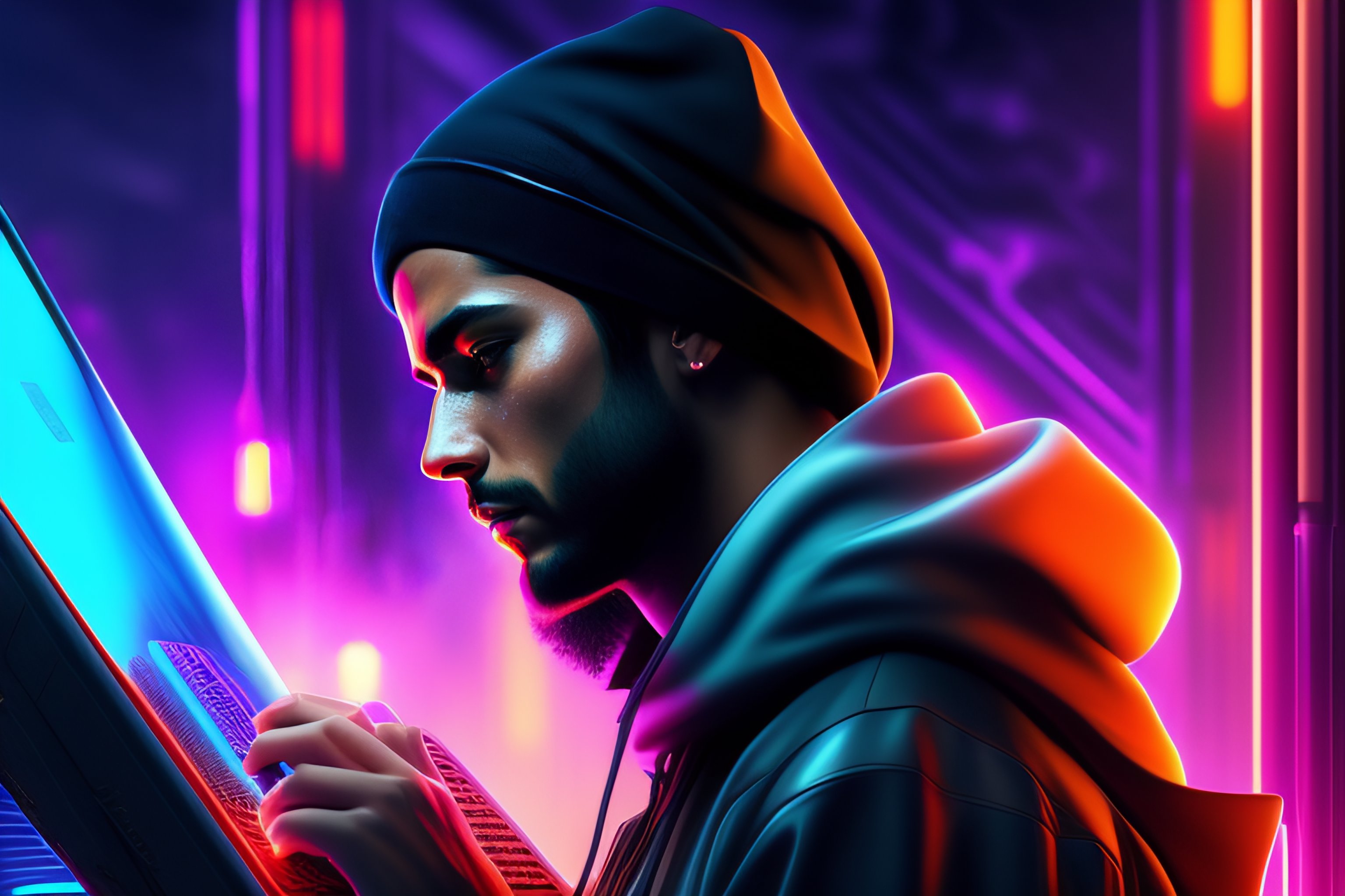 Lexica - Male master programmer artist architect working on the laptop ...