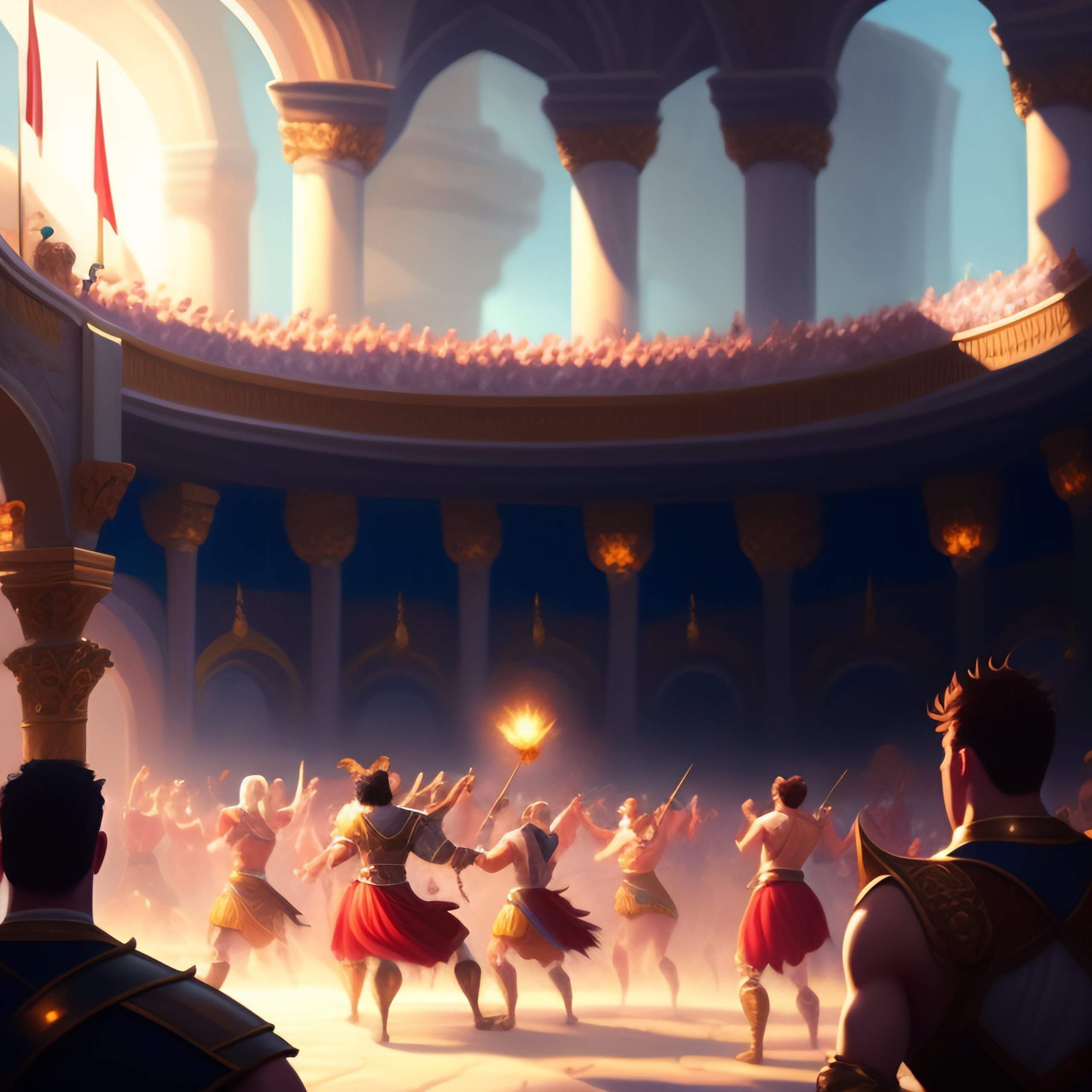 Lexica - Drunken cheering crowd in coliseum, low angle, medieval, high ...