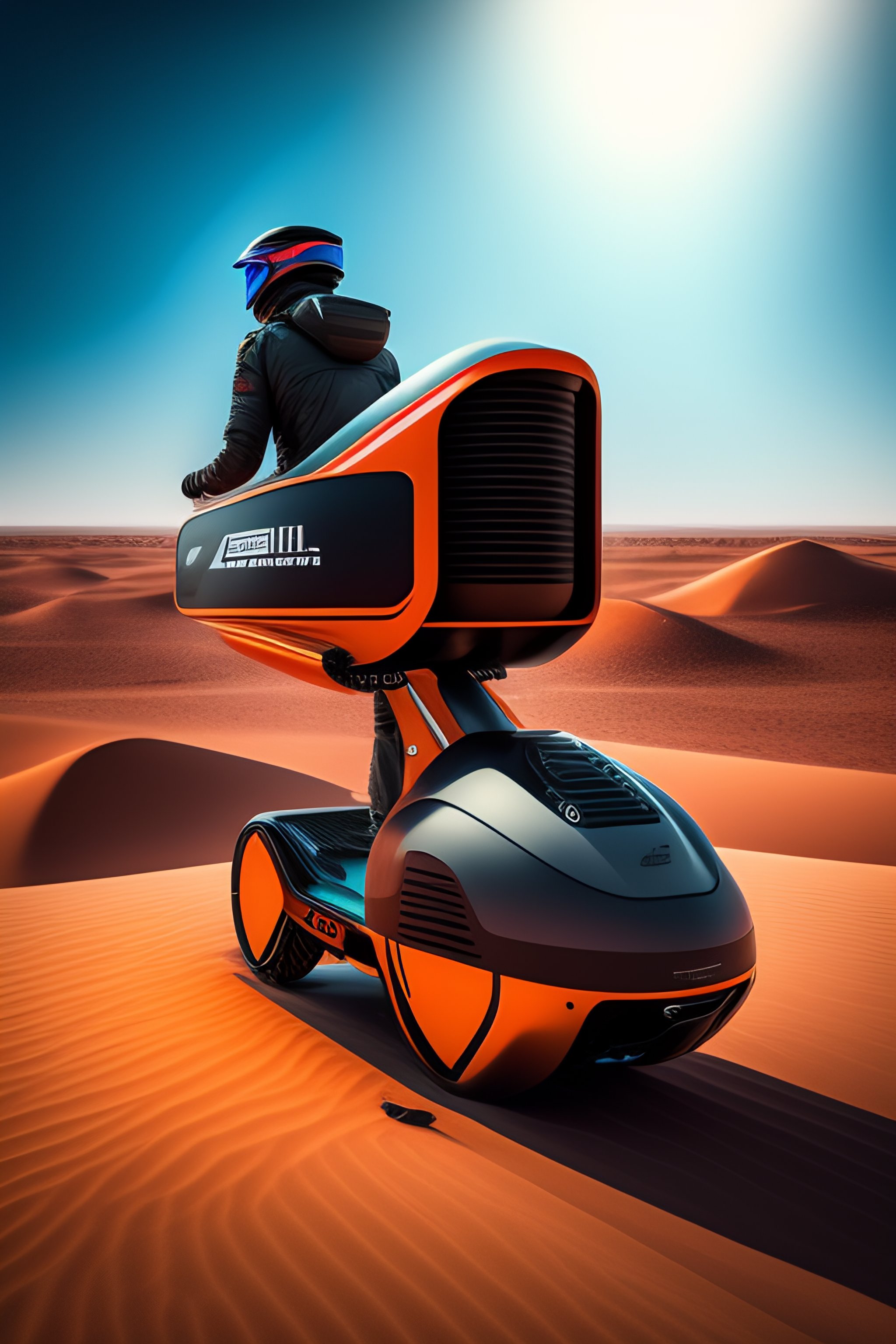 Lexica - Cyberpunk hoover bike flying through the desert