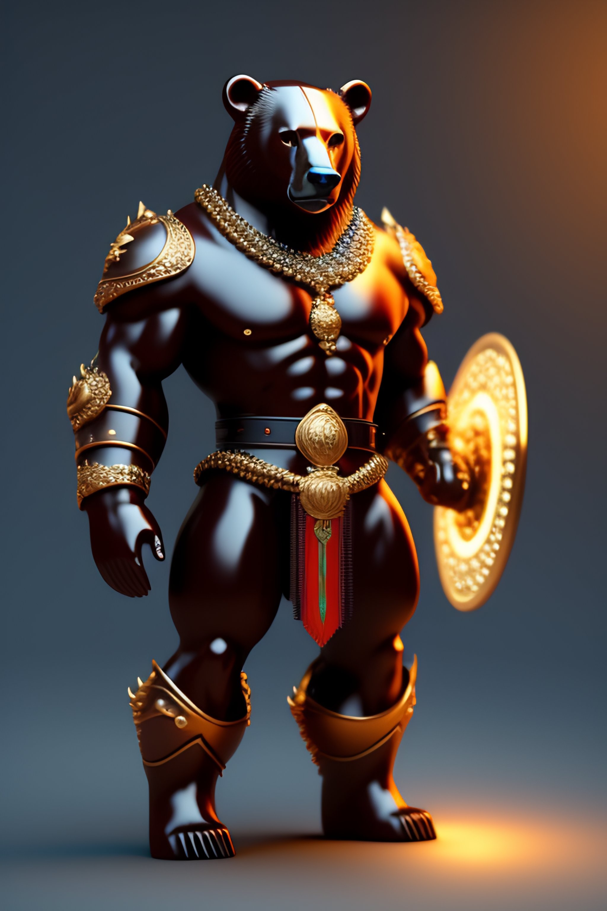 Lexica - 3d humanoid Bear virgol warrior, money all over the place
