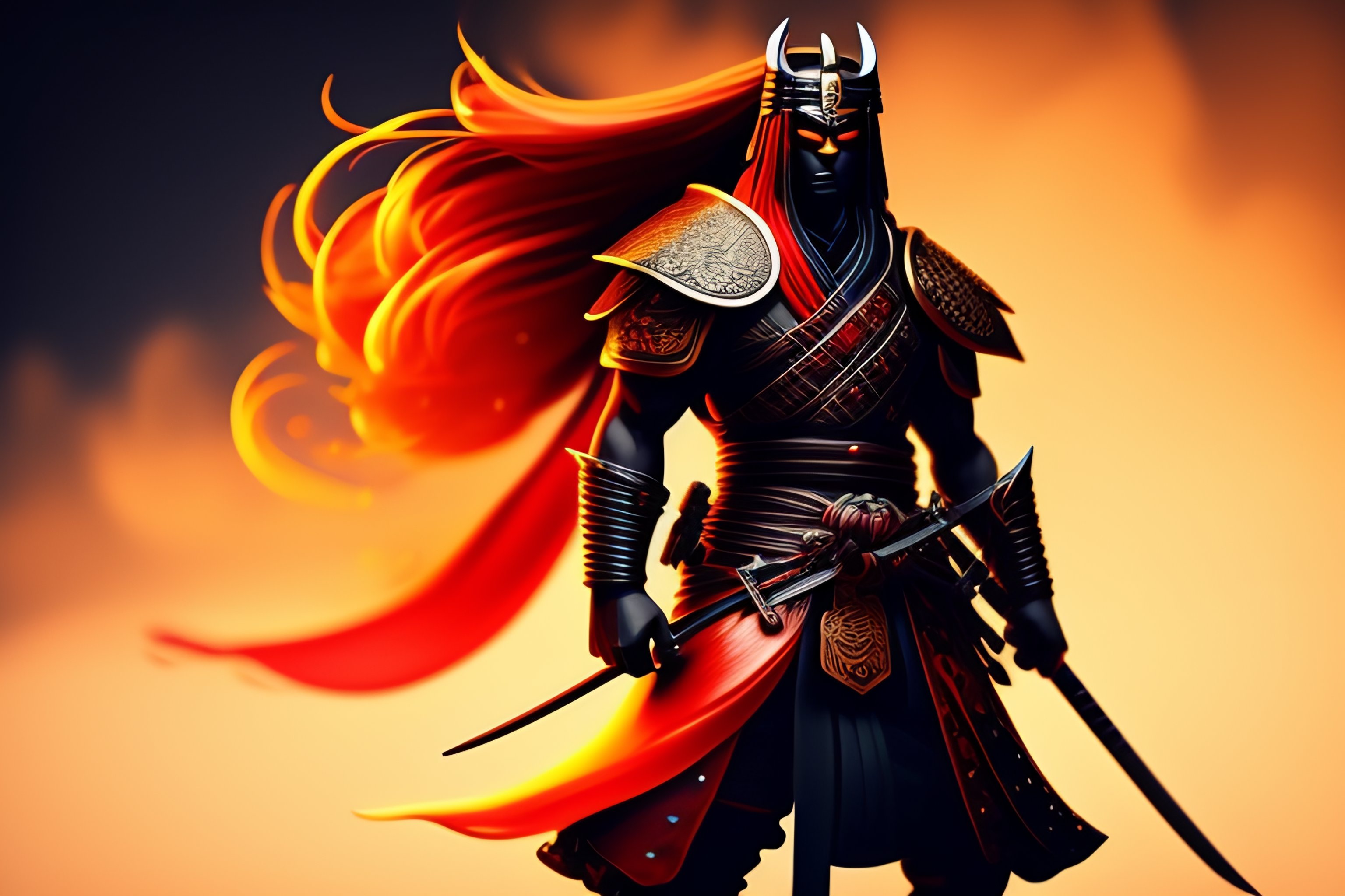 Lexica - 2d style, samurai, with war background, character, big picture ...