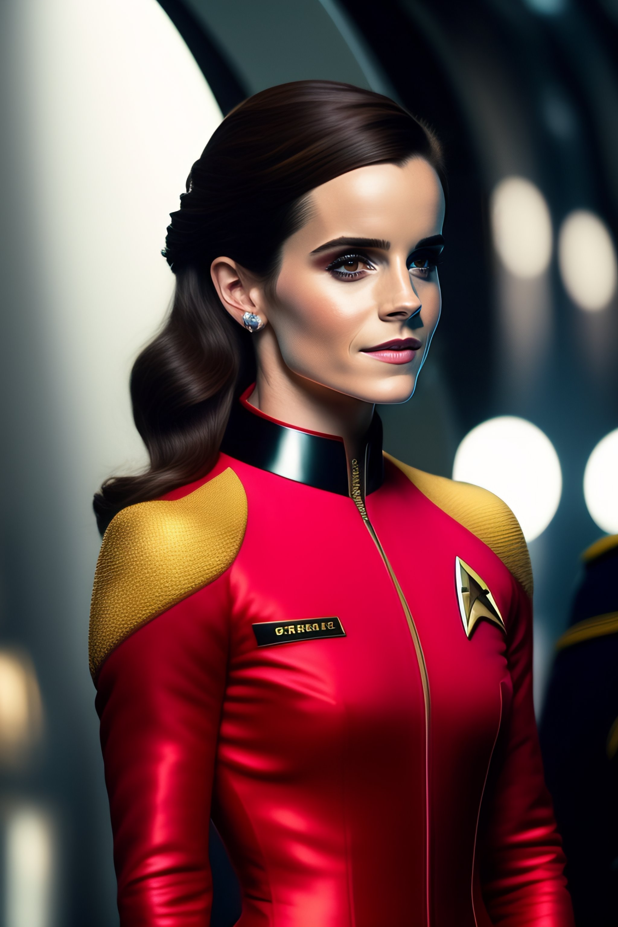 Lexica - Emma watson as startrek captain in action red black catsuit