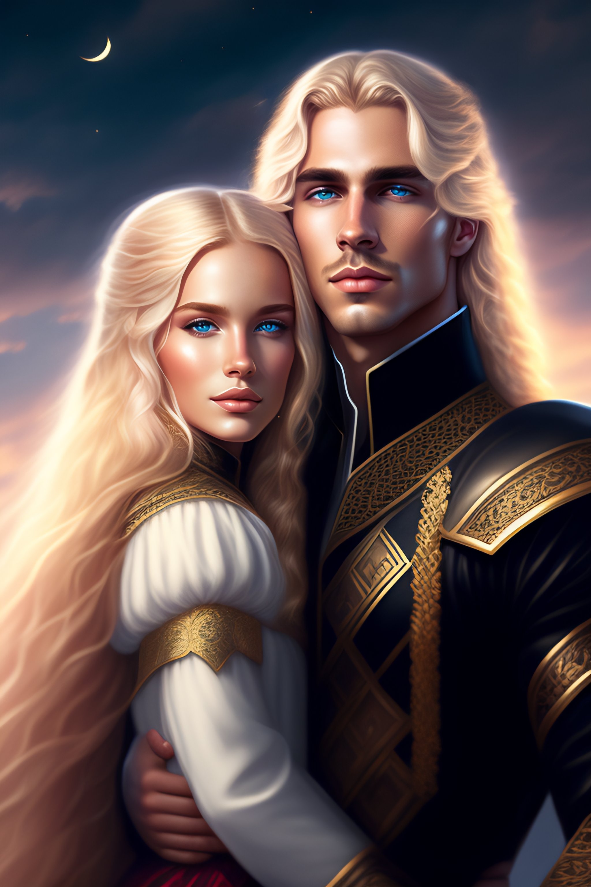 Lexica - Young prince, long blonde hair, royal, black outfit, night sky ...