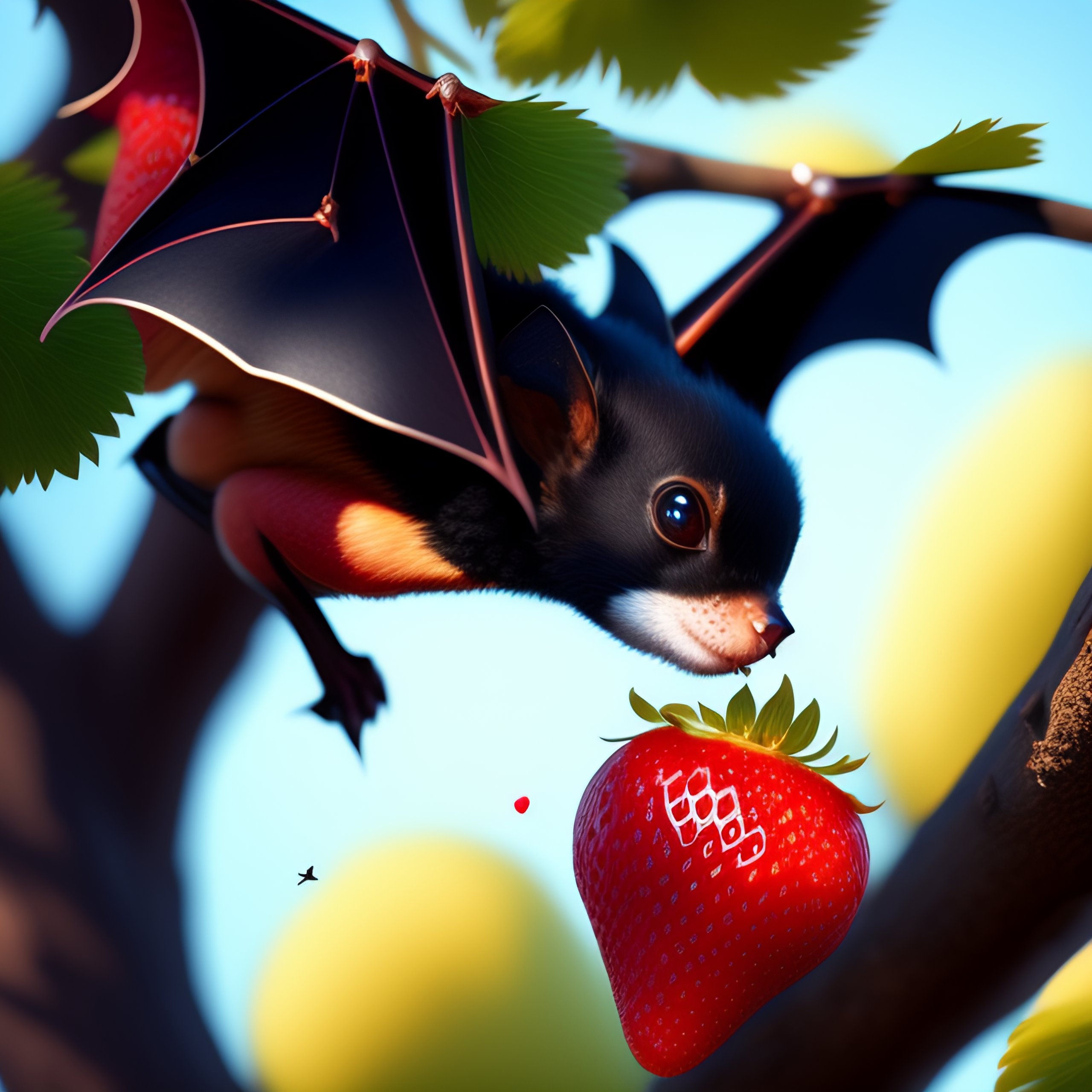 Lexica - A bat in a tree eating strawberry, anime, artstation trends ...