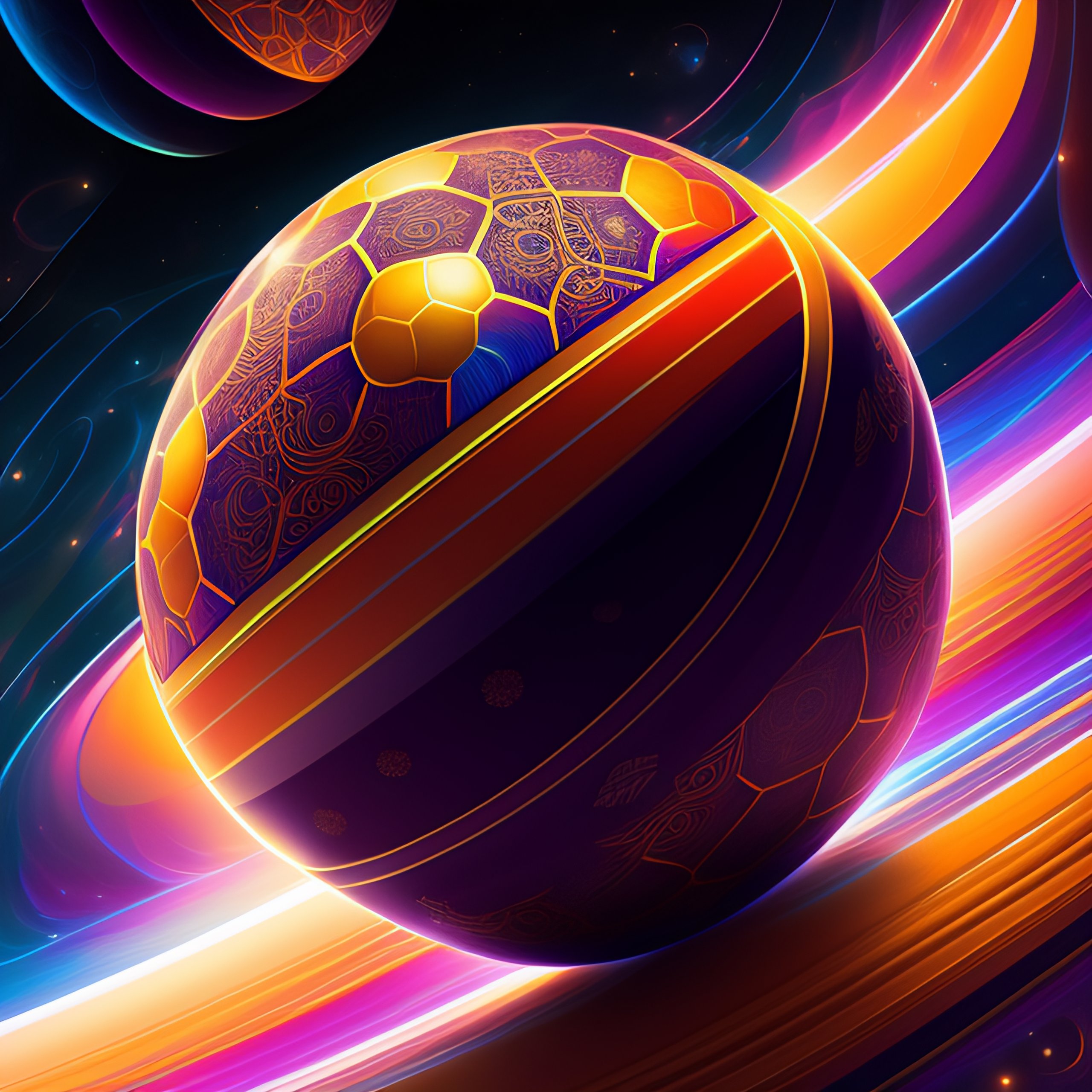 Lexica - Football ball drifting through cosmic space, intricate, highly ...