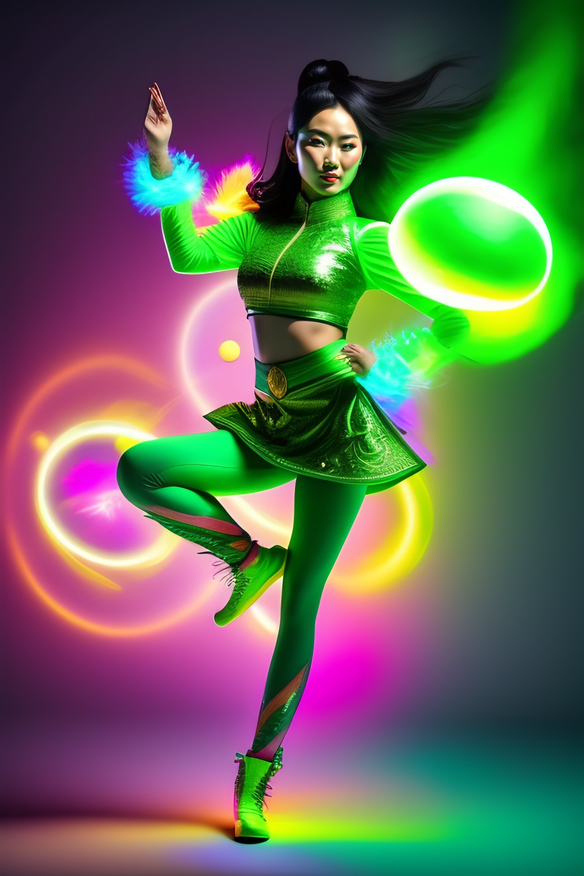 Lexica - Full body greentea peng fighting outfit, jump kick pose ...
