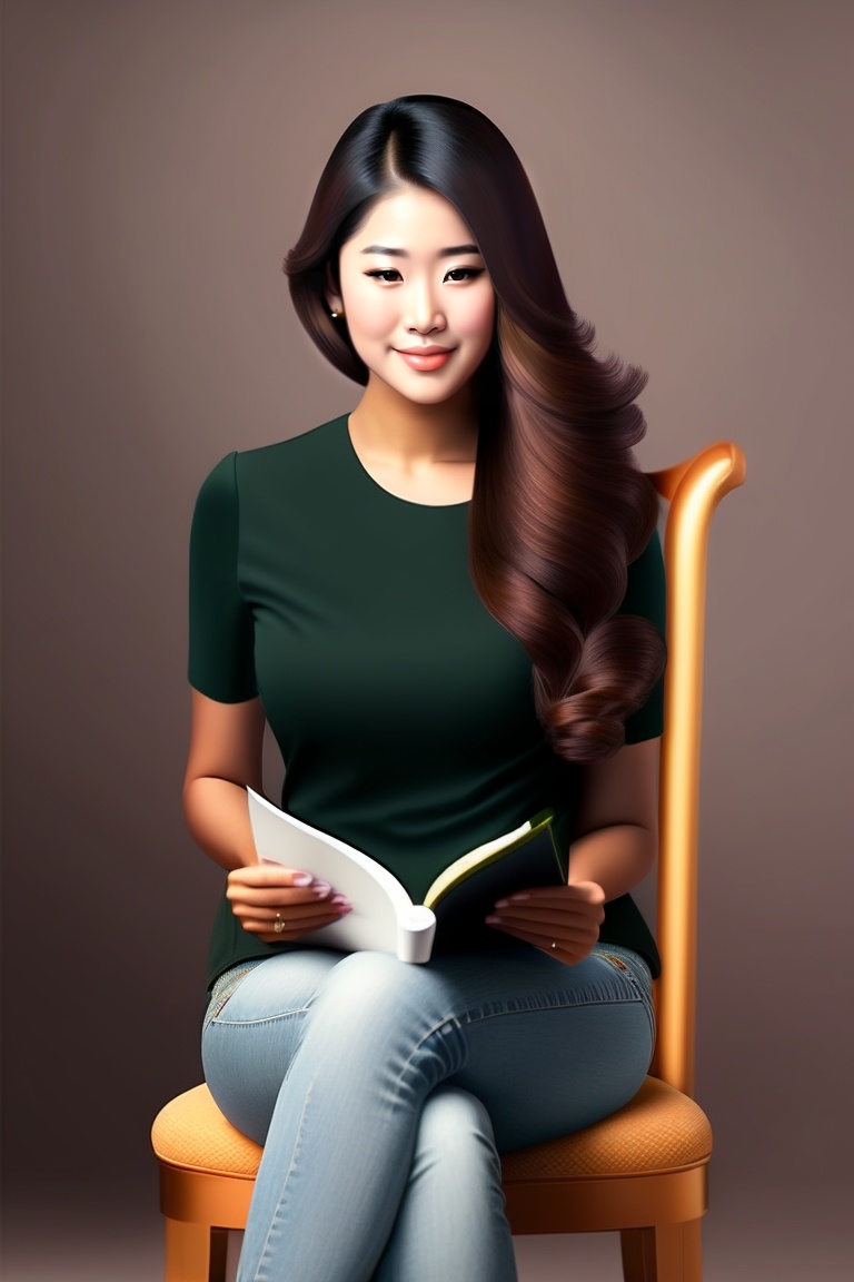 Lexica - Woman, innocent, cute, rounded face shape, reading, half t ...
