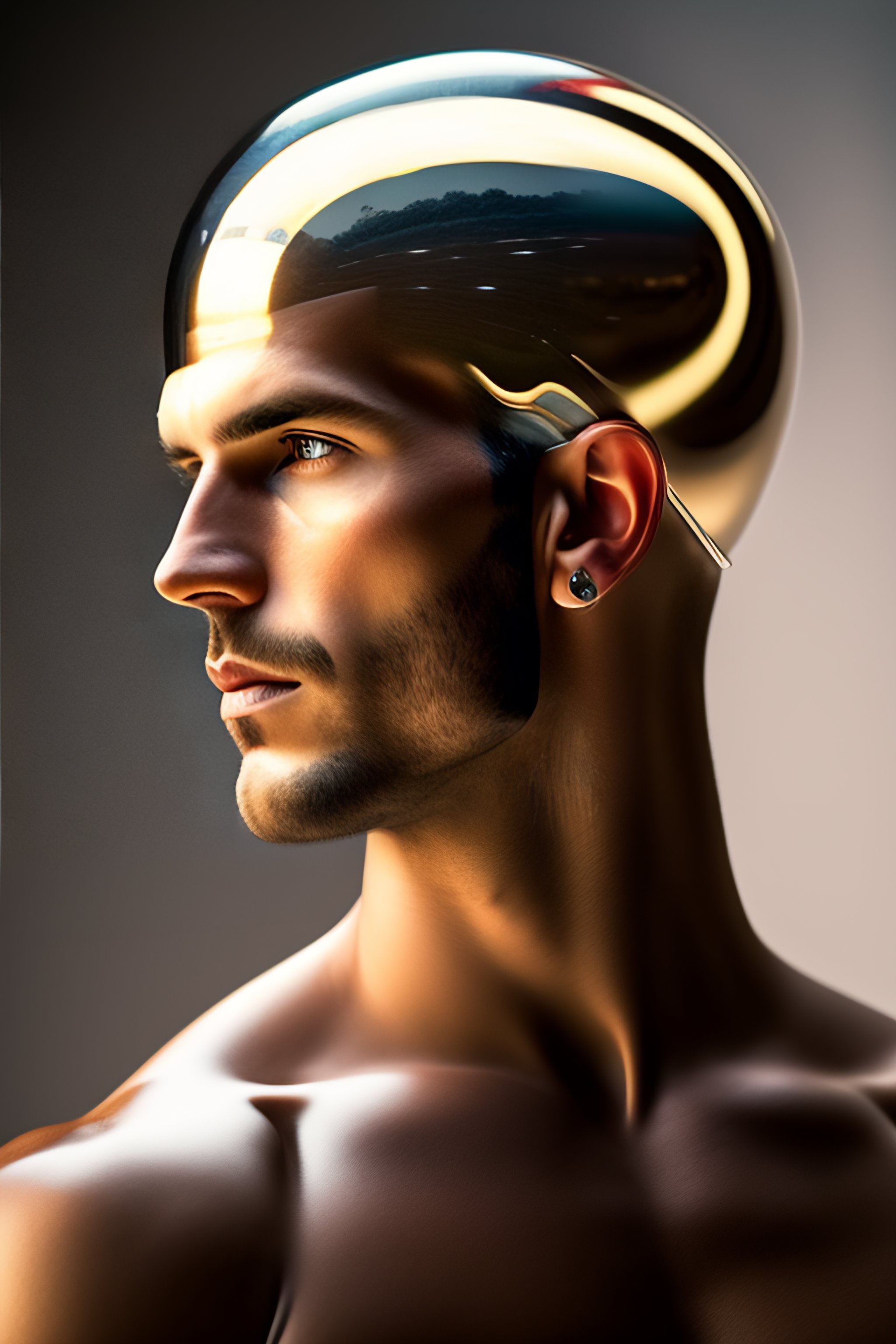 Lexica - Portrait of a man with bald head made of chrome