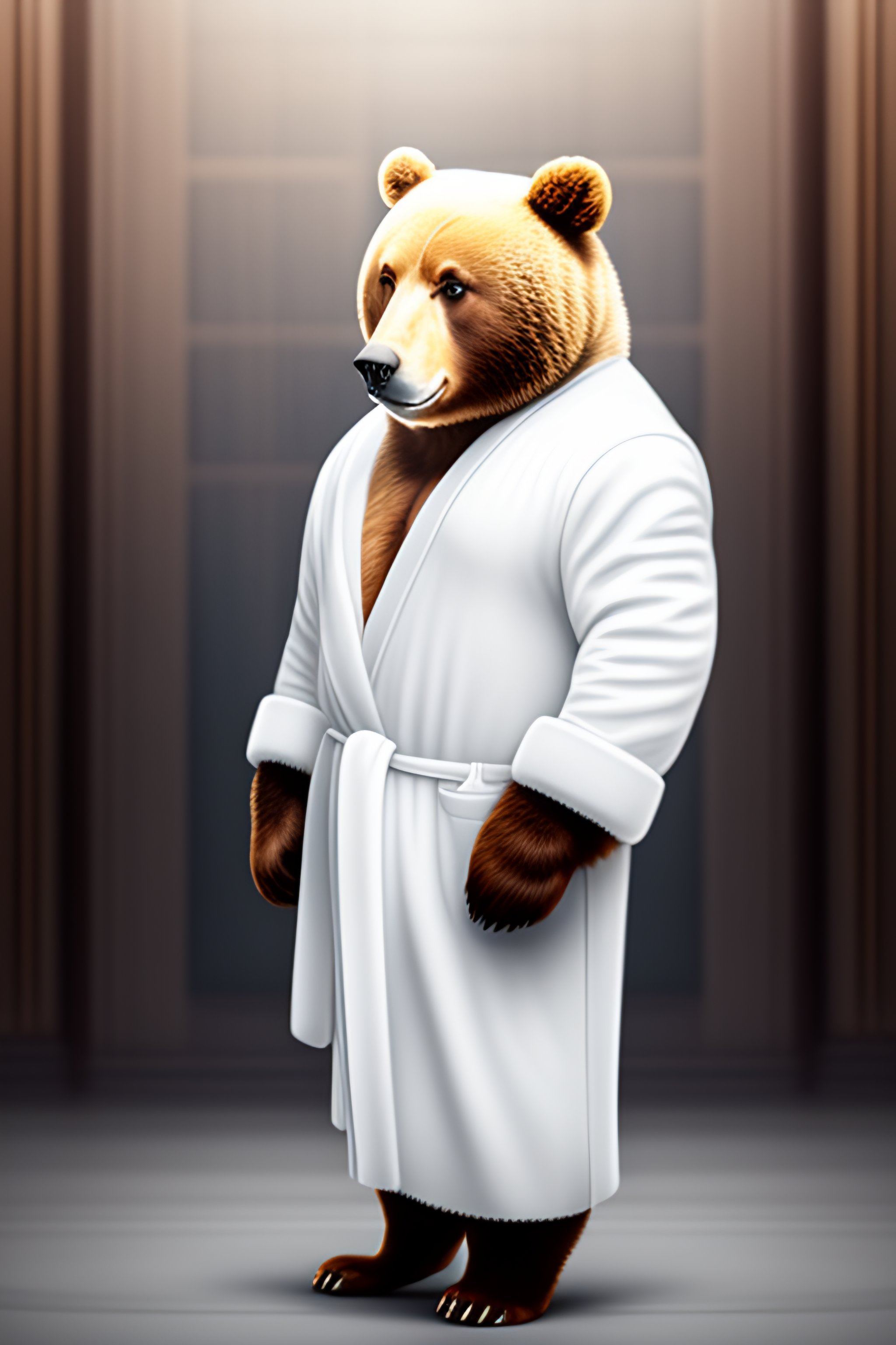 Lexica - An anthropomorphic bear in a white robe suit