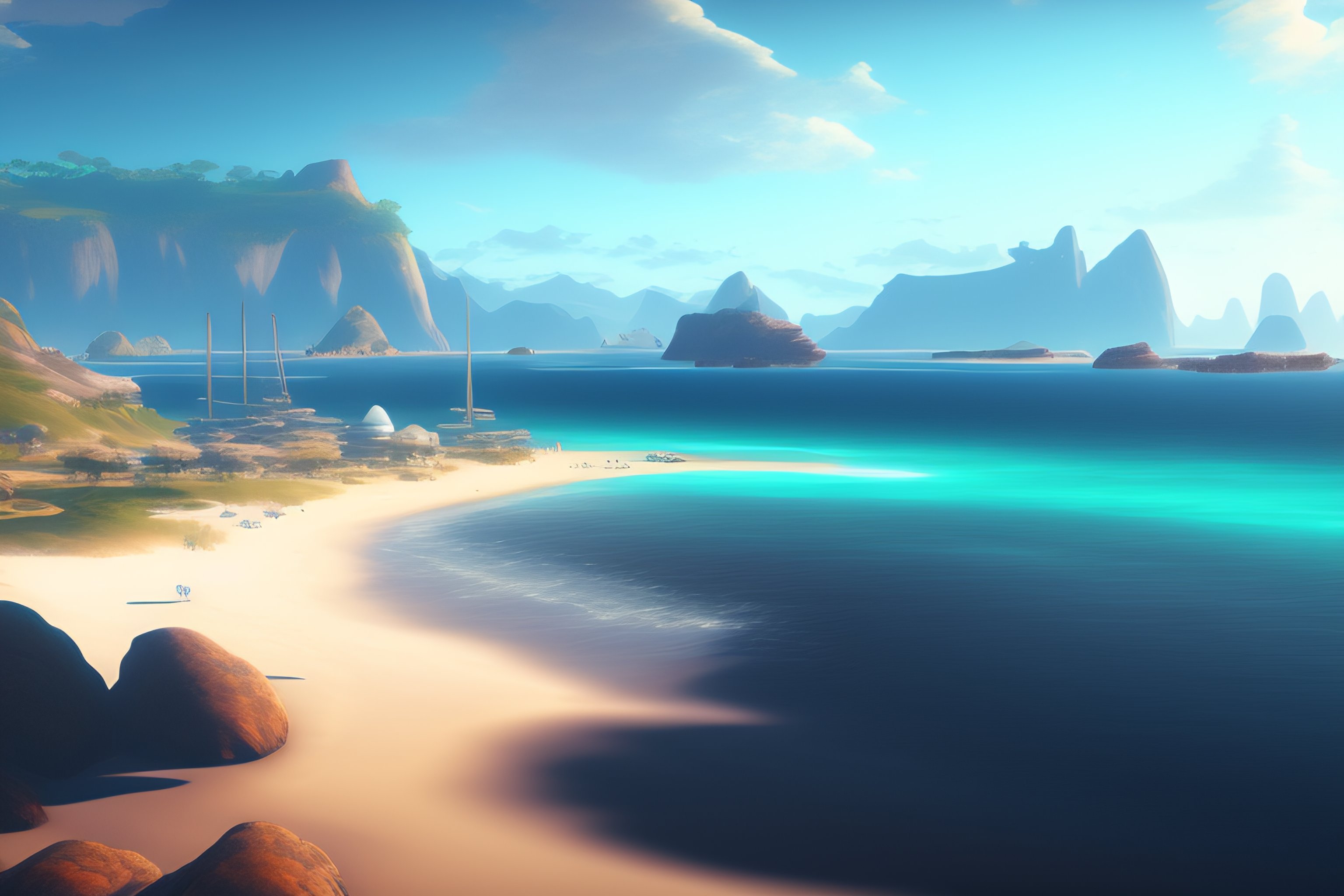 Lexica - Harbour beach landscape vista concept art by Carr Clifton, 16k ...