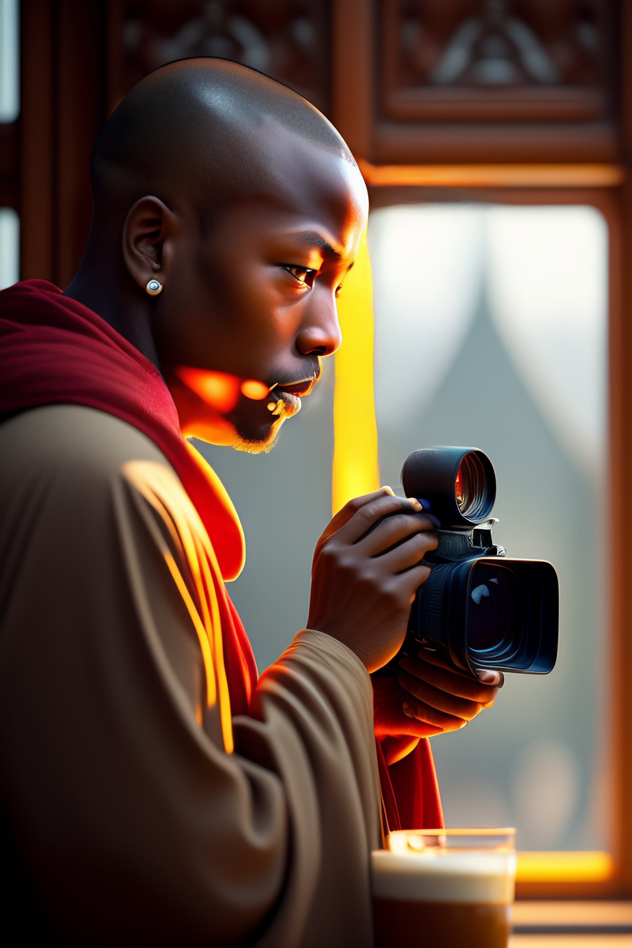 Lexica - Faceless monk with a camera, disney, pixar