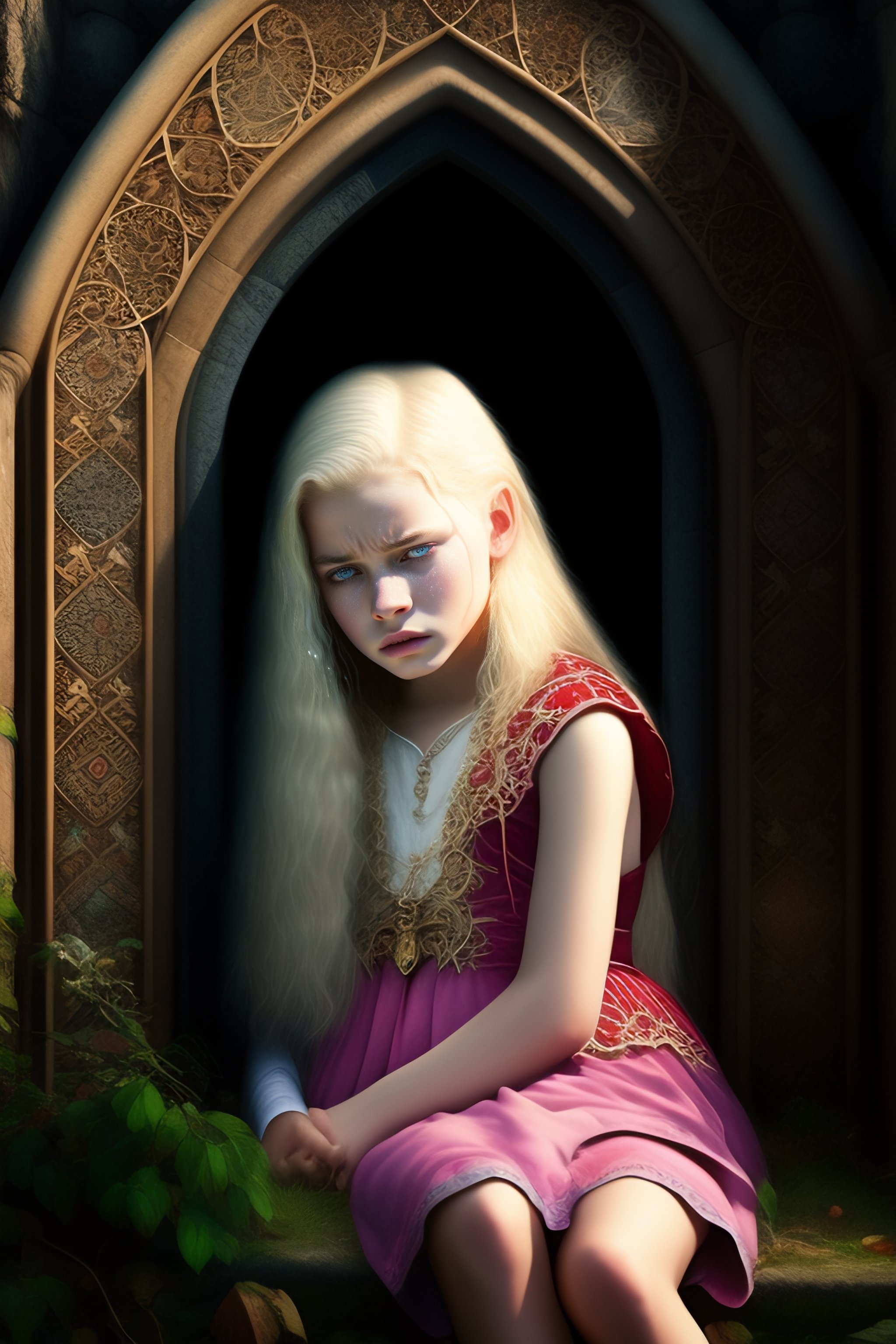 Lexica - 12 years old crying sad albino vampire female sitting on the ...