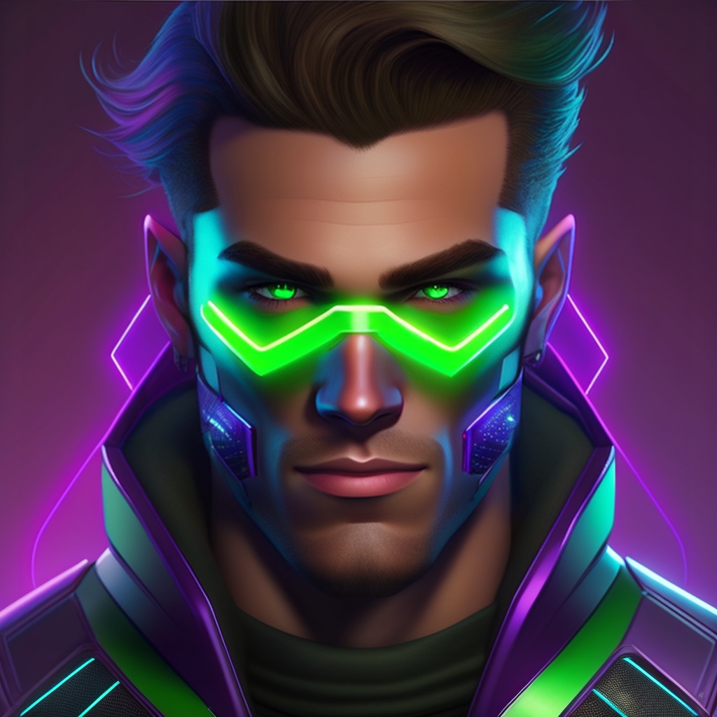 Lexica - Male character, cyberpuk, green and purple neon, mouth mask ...