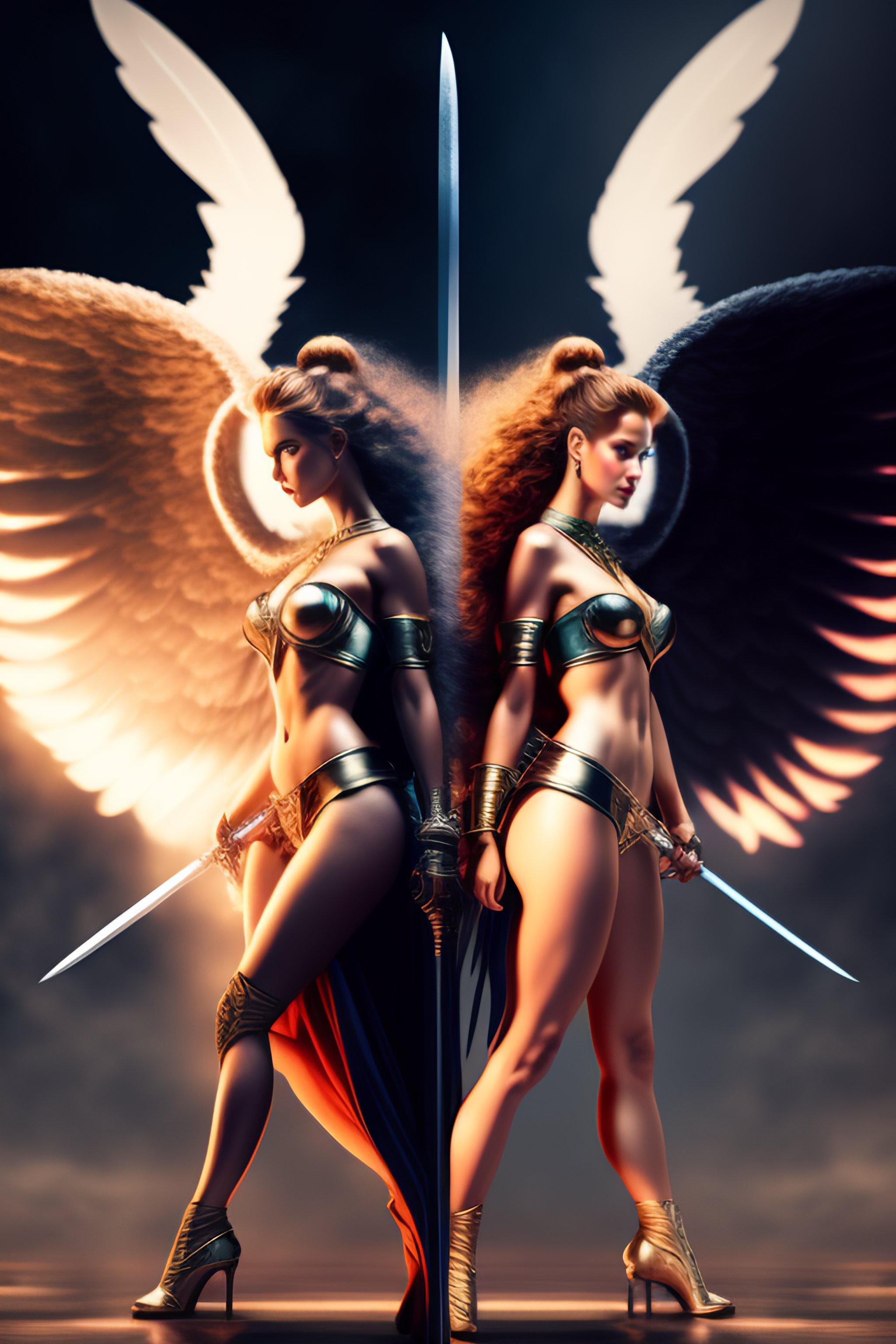 Lexica - Make two angels swordfight:: one good angel::another evil angel:: realistic photo ...