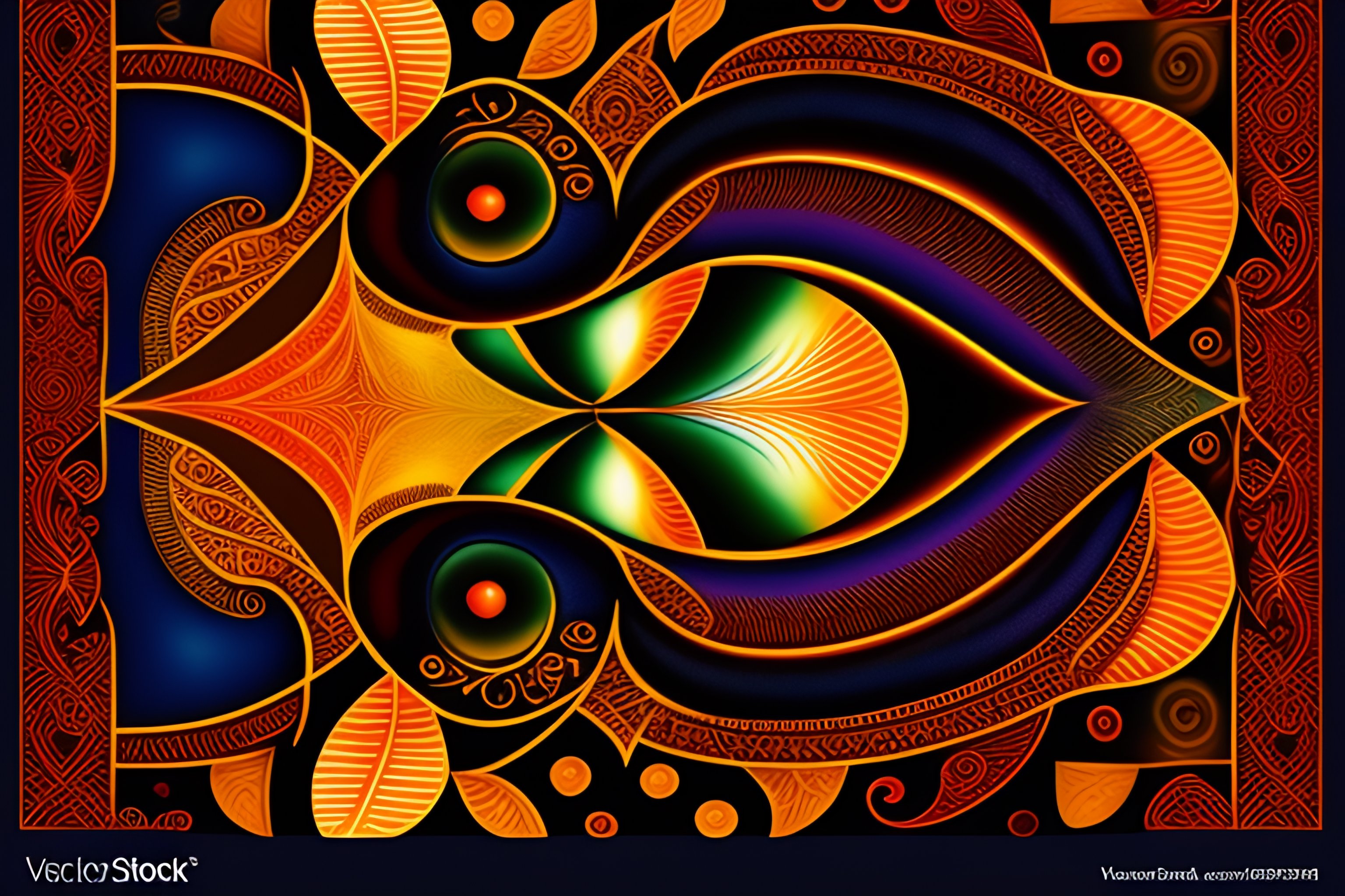 Lexica - African batik border patern of eyes and dark leaves