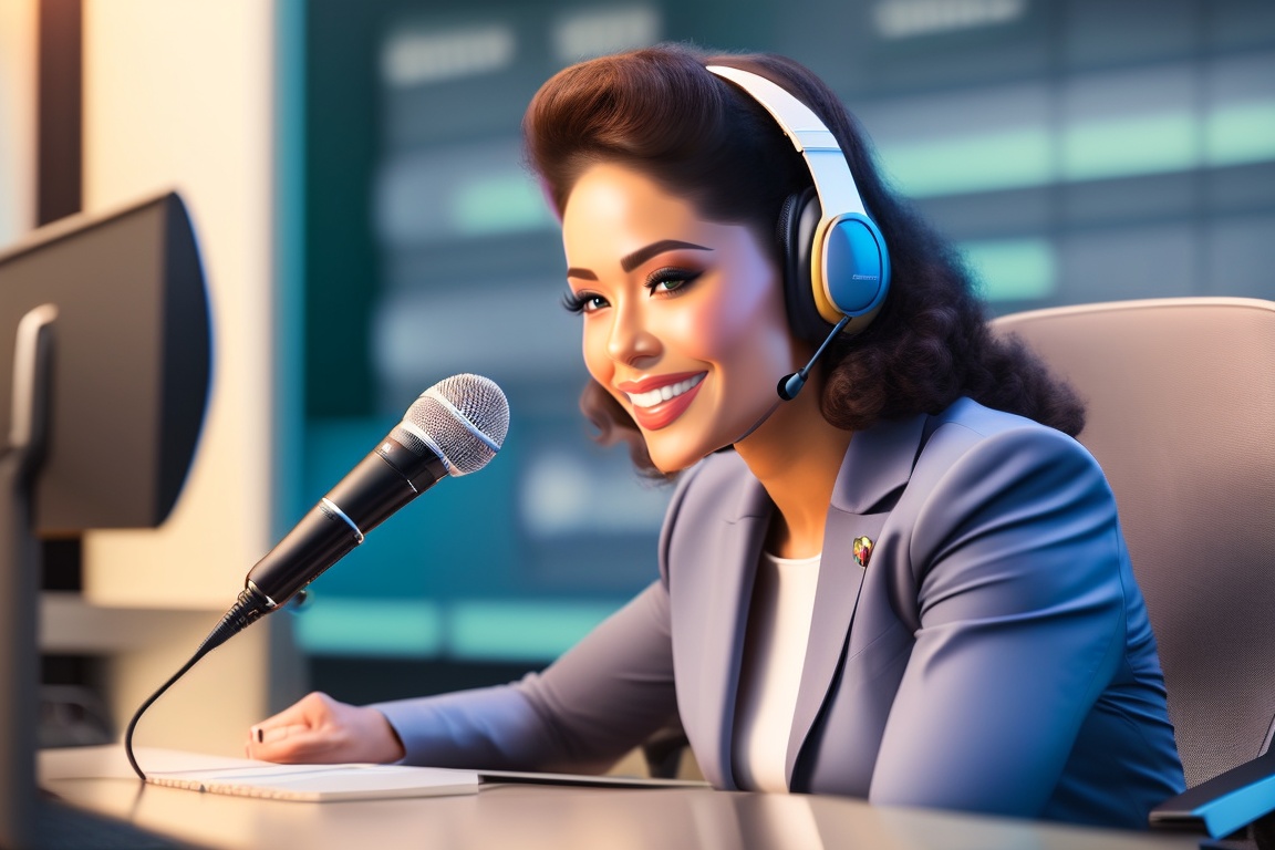 Lexica - A news reporter doing a live broadcast, sitting on the chair ...