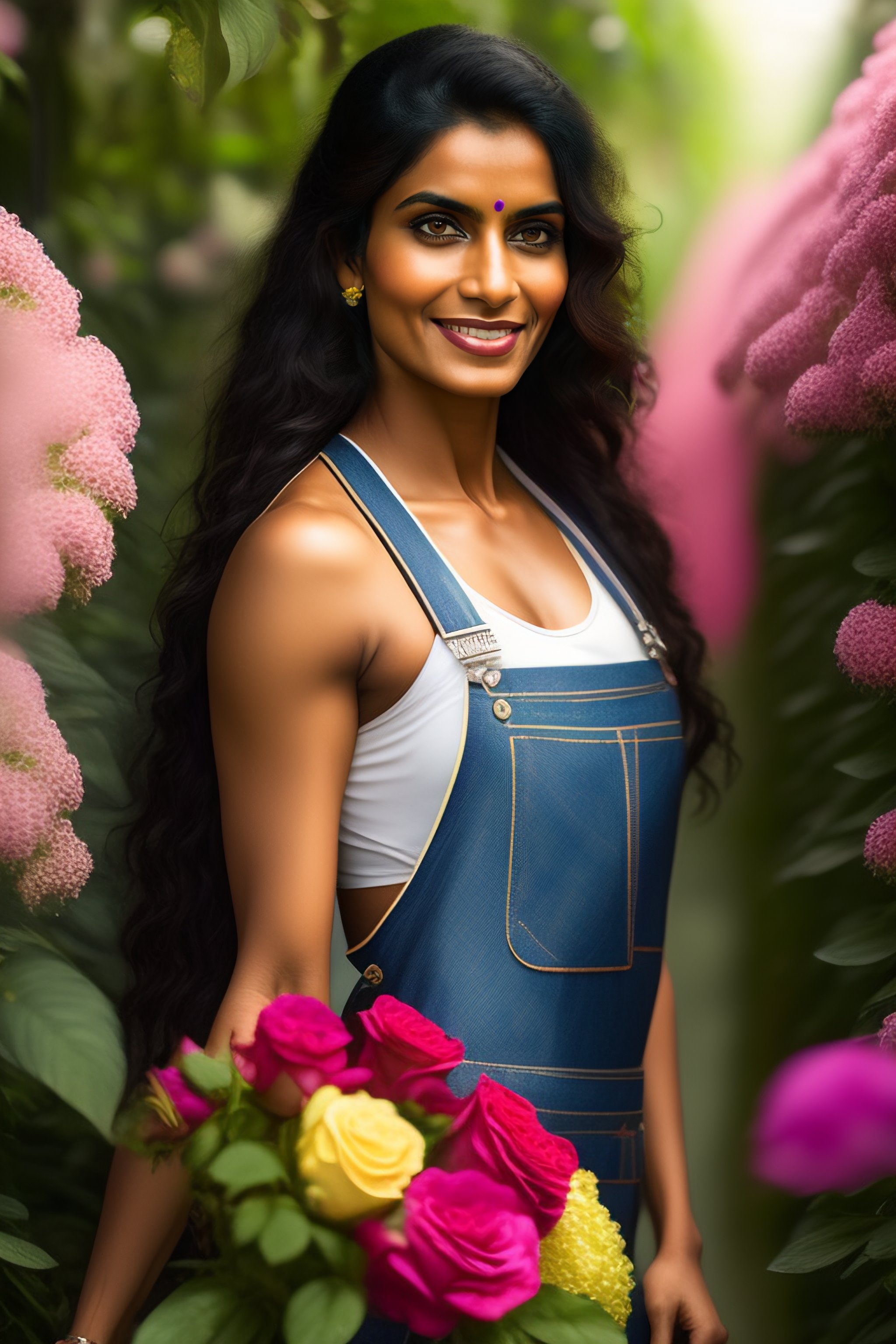 Lexica - Portrait of a fit indian woman gardener wearing overalls ...