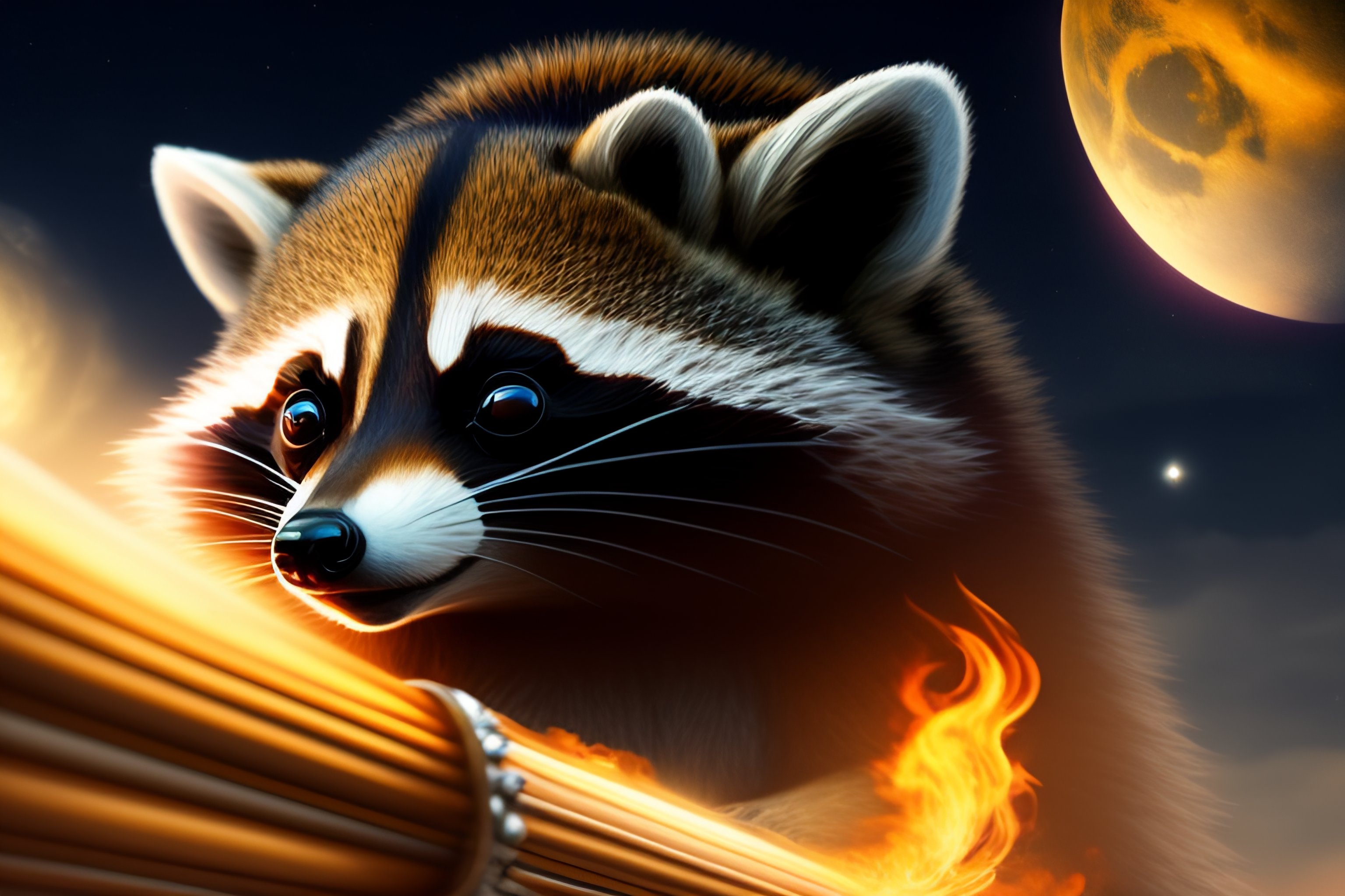 Lexica - Raccoon in a steampunk unform riding on a huge rocket with ...