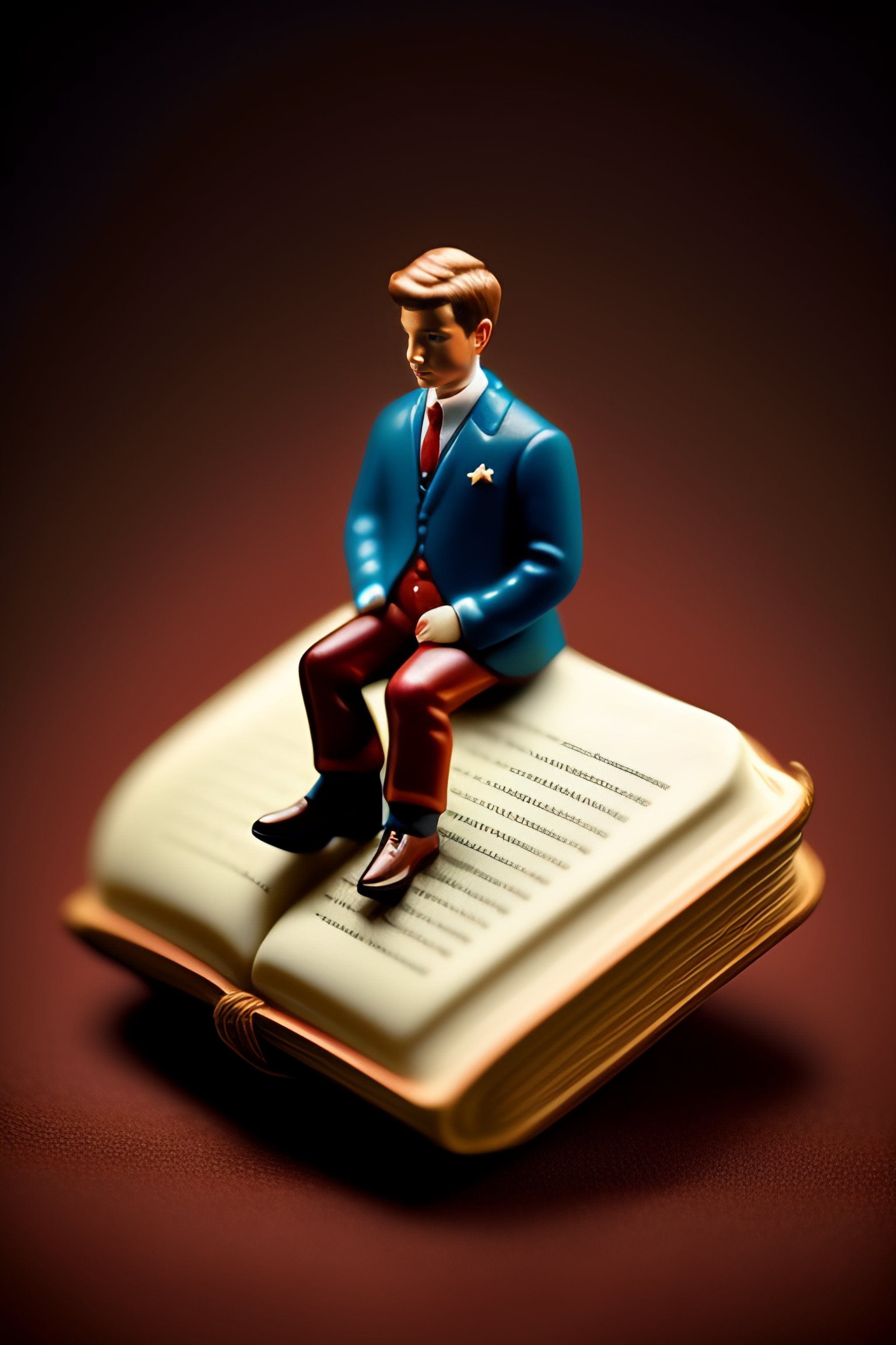 Lexica - A miniature man sitting on top of an open book, a stock photo ...