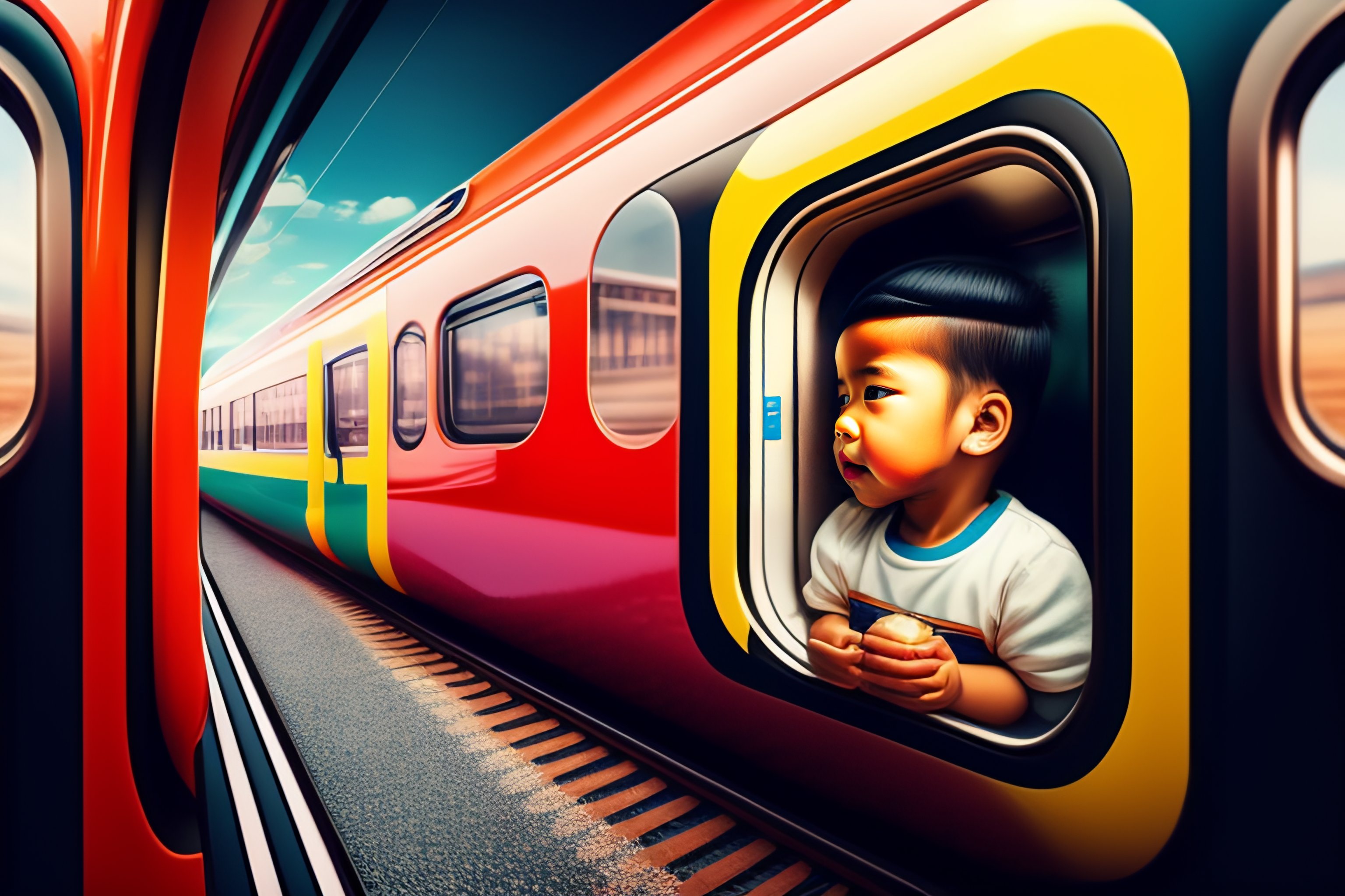 Lexica - Three young Inside a train, interior, bullet train, detailed ...