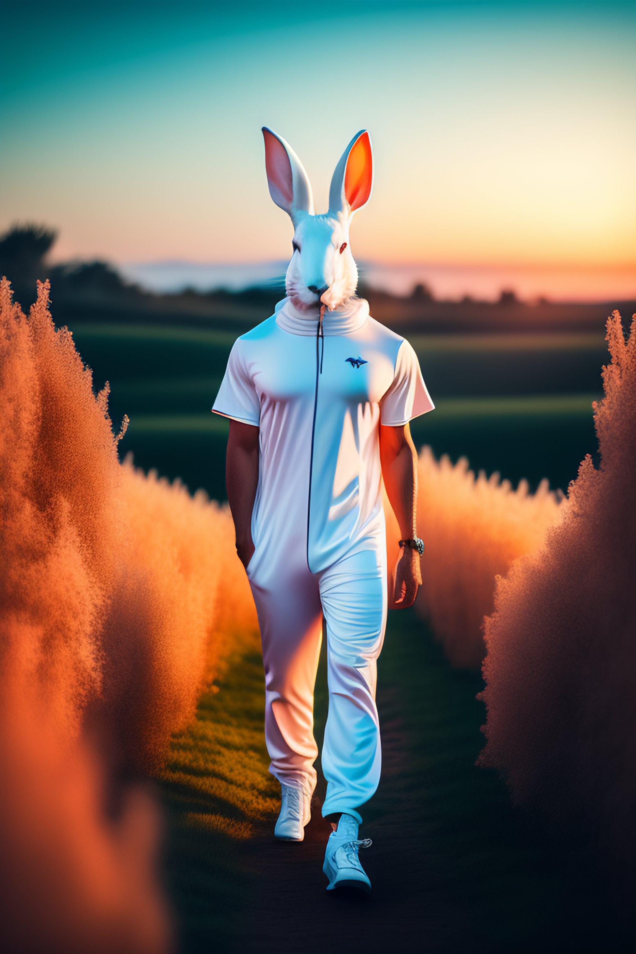 Lexica - Sunset- matrix- beautiful- white rabbit- 8k- floppy ears- half ...