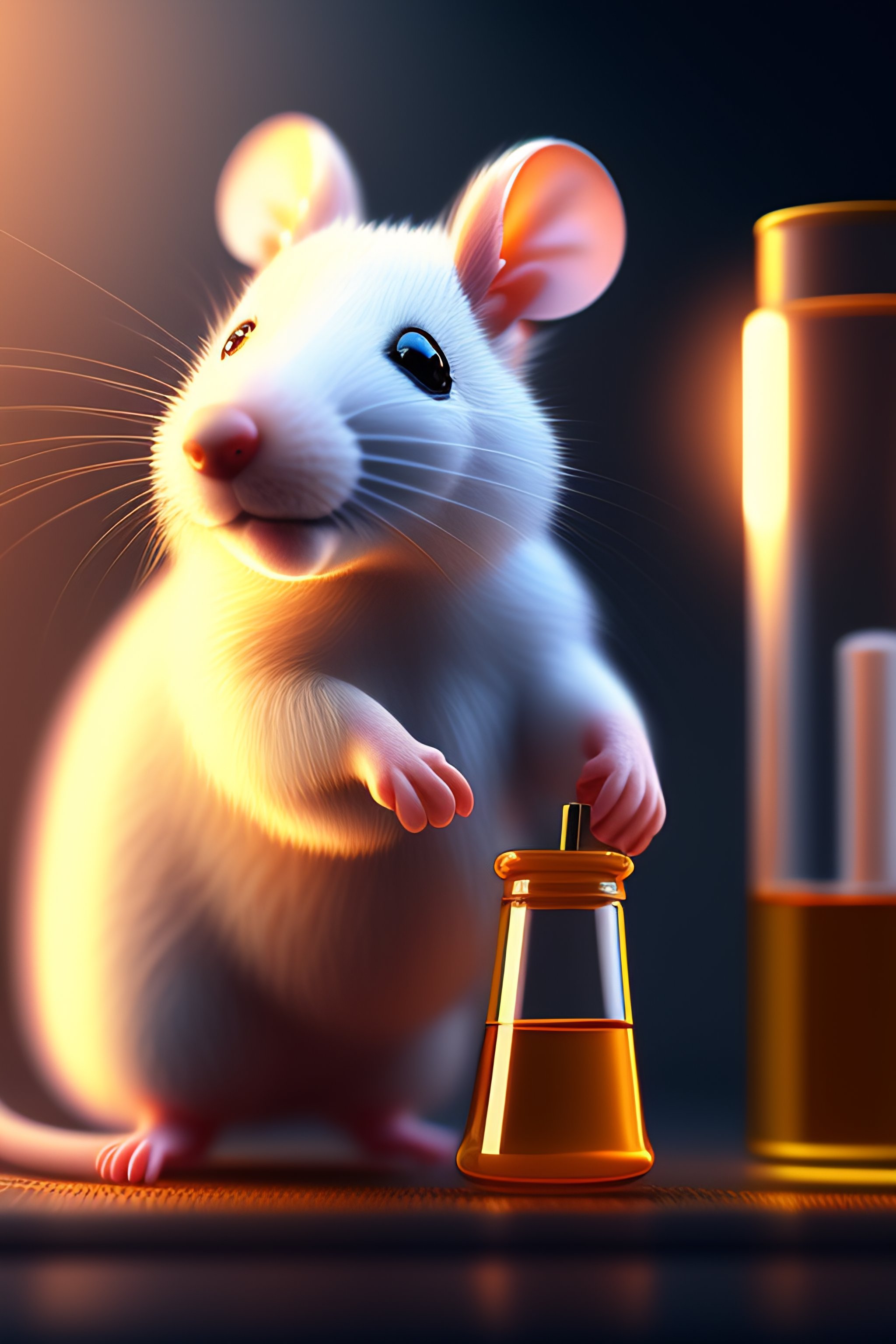Lexica - A 3d render of a cute fuzzy pet rat dressed in a white lab ...