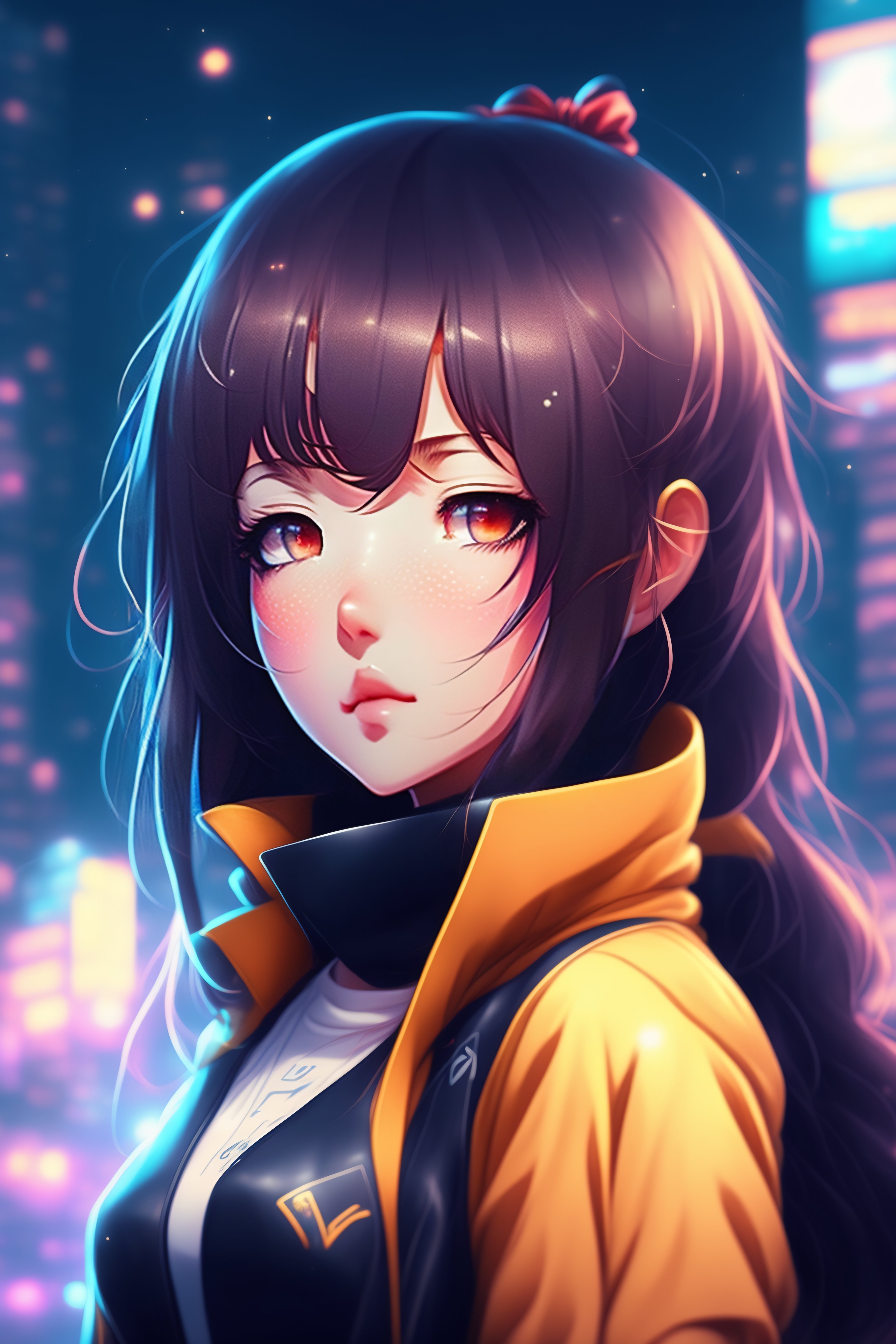 Lexica - Portrait of cute anime girl, night city background ...
