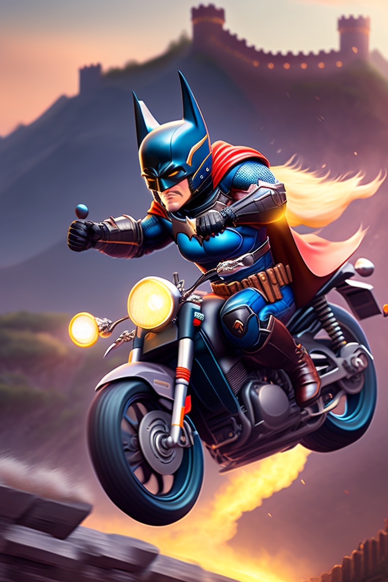 Lexica - An action scene of Batman riding a motorcycle, on the great ...