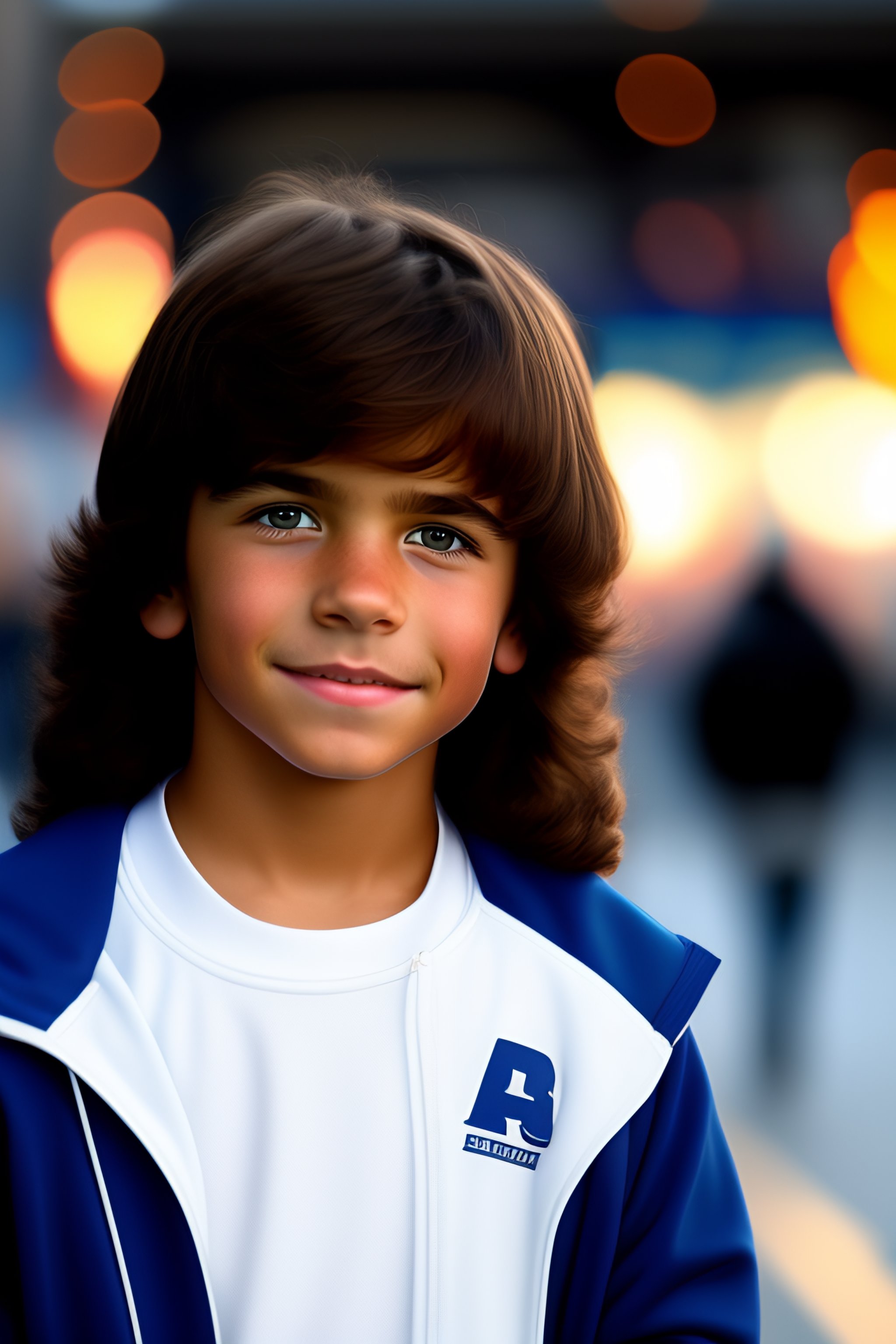 Lexica - Kid, brown hair, brown eyes, looking mid front to the horizon ...