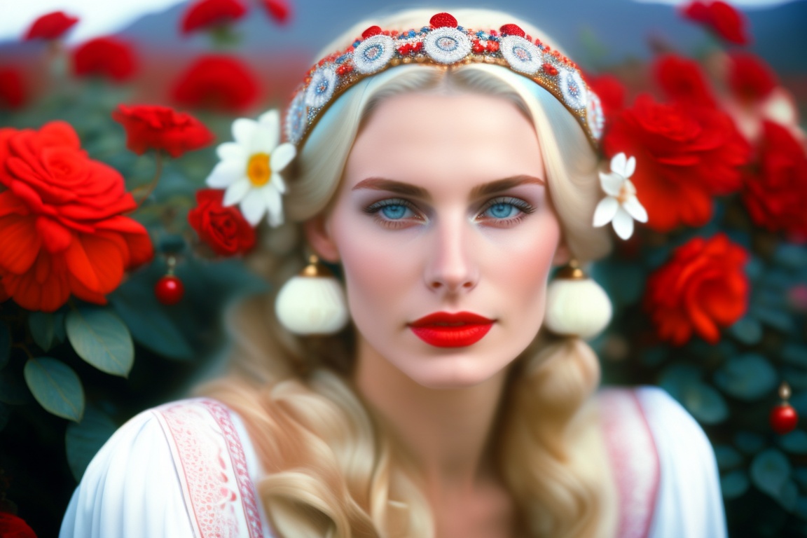 Lexica - Long shot of a Blonde, blue eyed female balkan woman in a ...