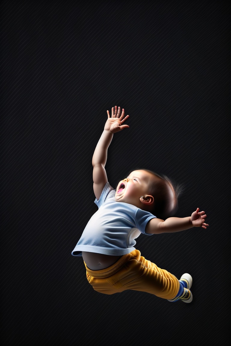 Lexica - Child falling, hands up, black background