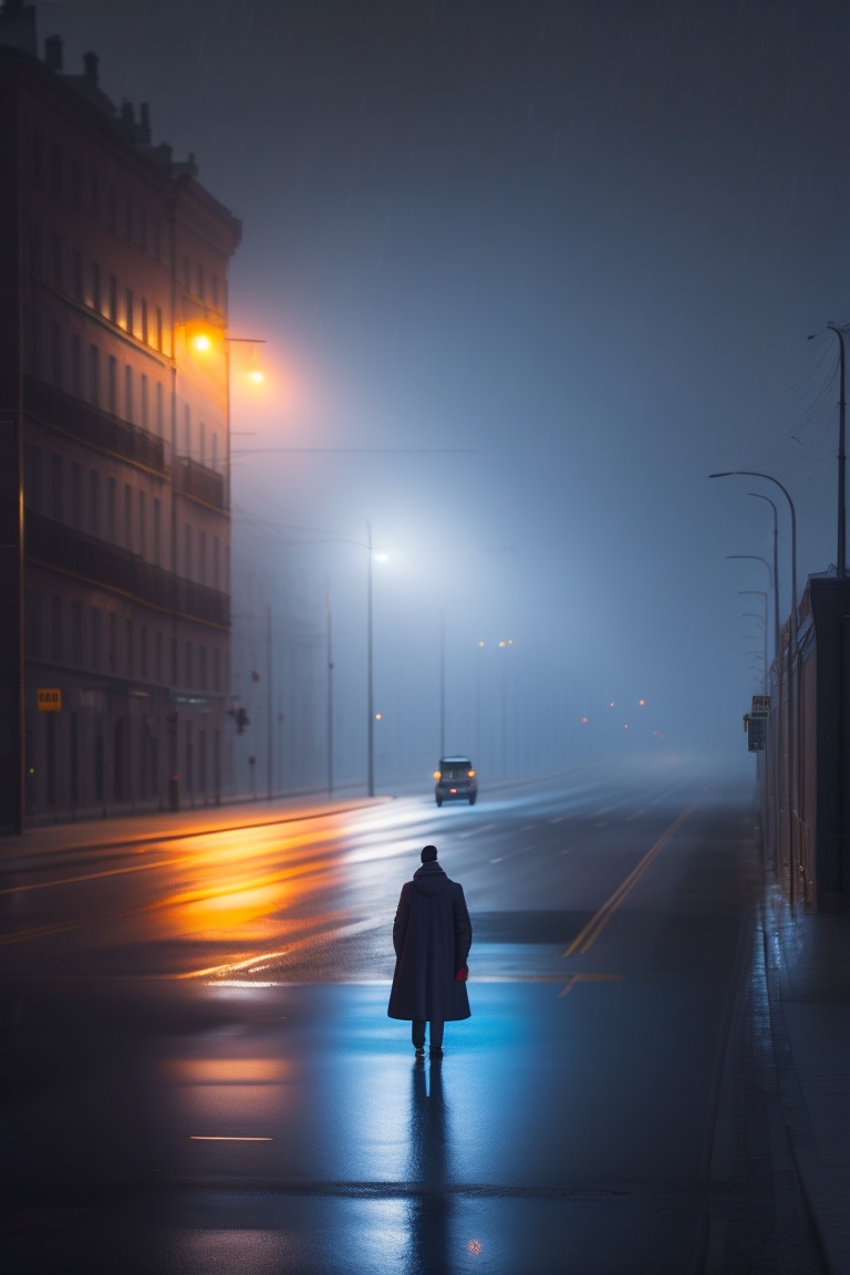 Lexica - On a huge empty street stands a lonely, dark, scary, black man ...