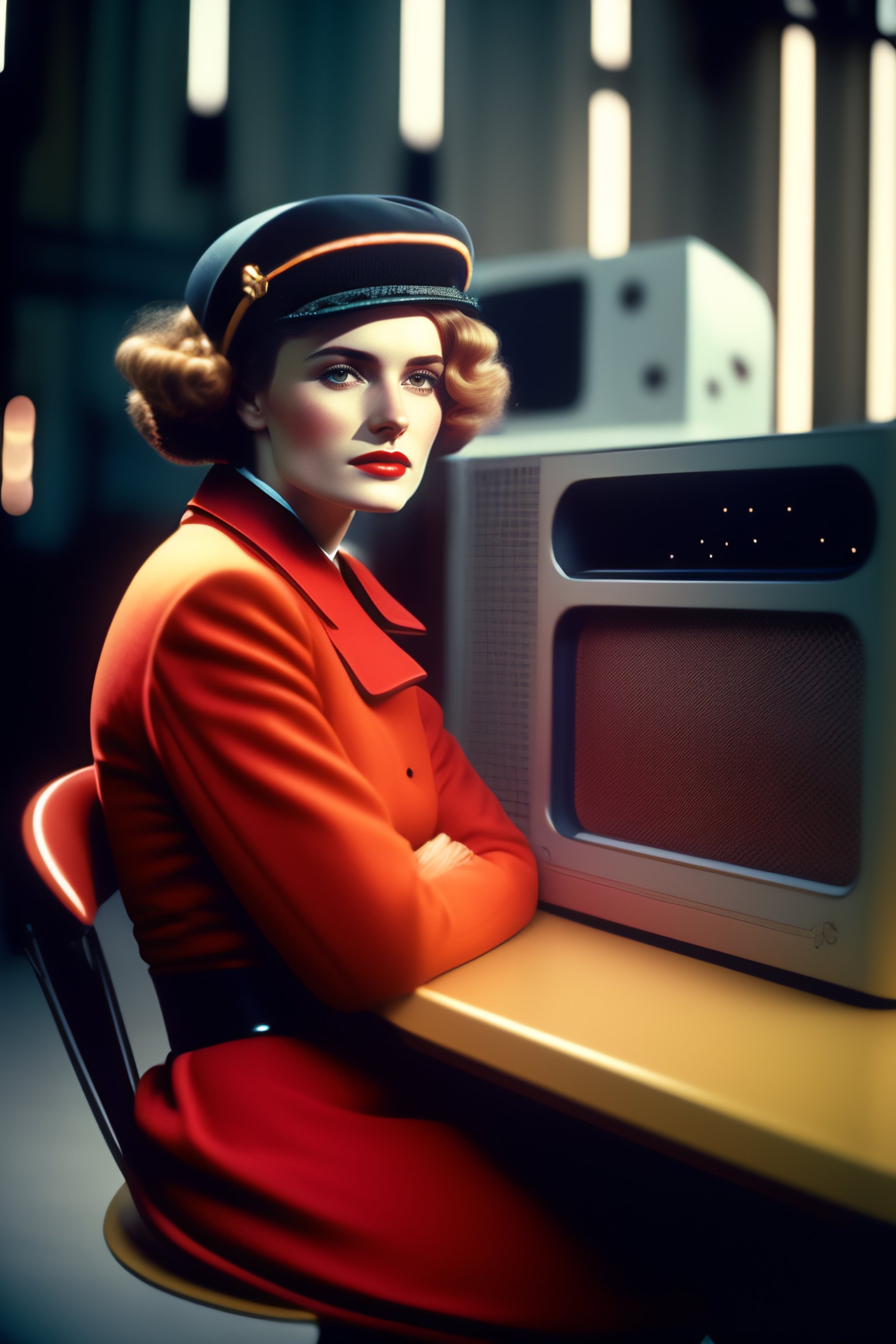 Lexica - A Soviet girl sitting in a chair in front of a soviet computer ...