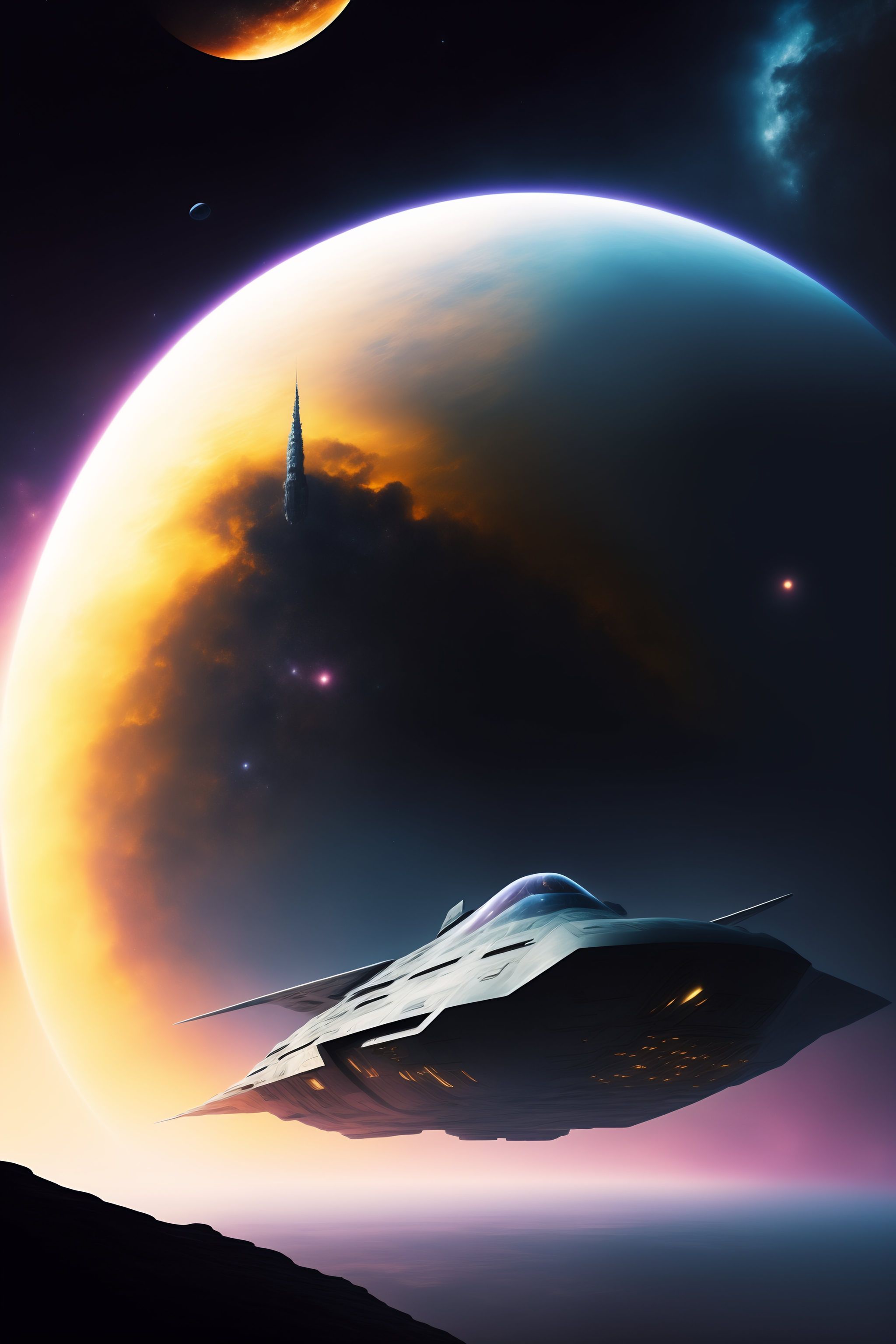 Lexica - A massive space ship, looks like a f-22 raptor, outer space ...