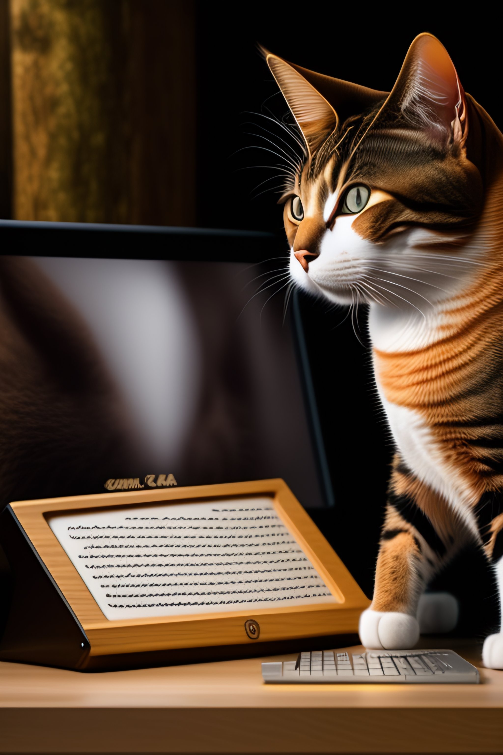 Lexica - A cat writing on a computer for Jacek Yerka