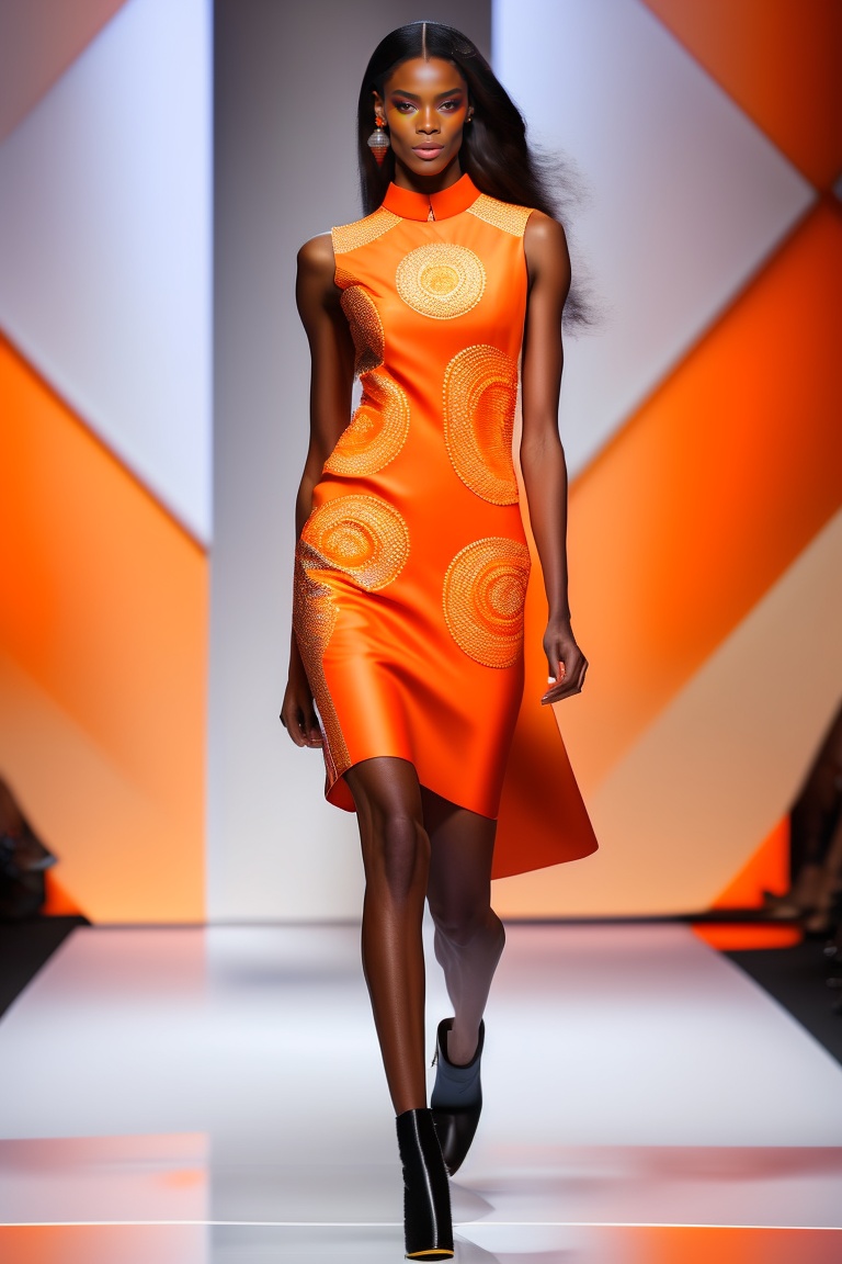 Lexica - A knee length body fitting dress in vivid orange, white and ...