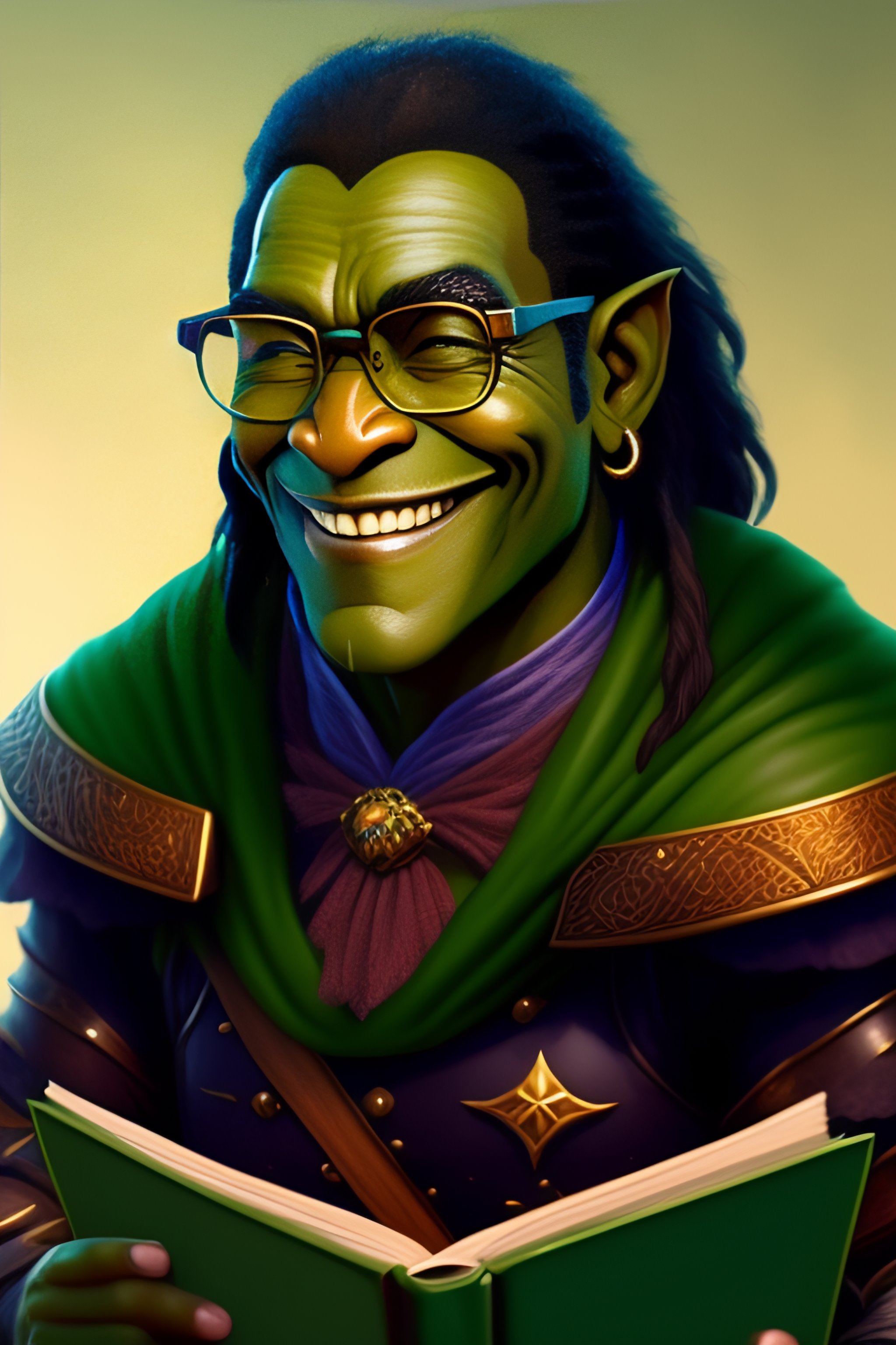 Lexica - A well-drawn friendly kind dark-green orc with a kind smile ...