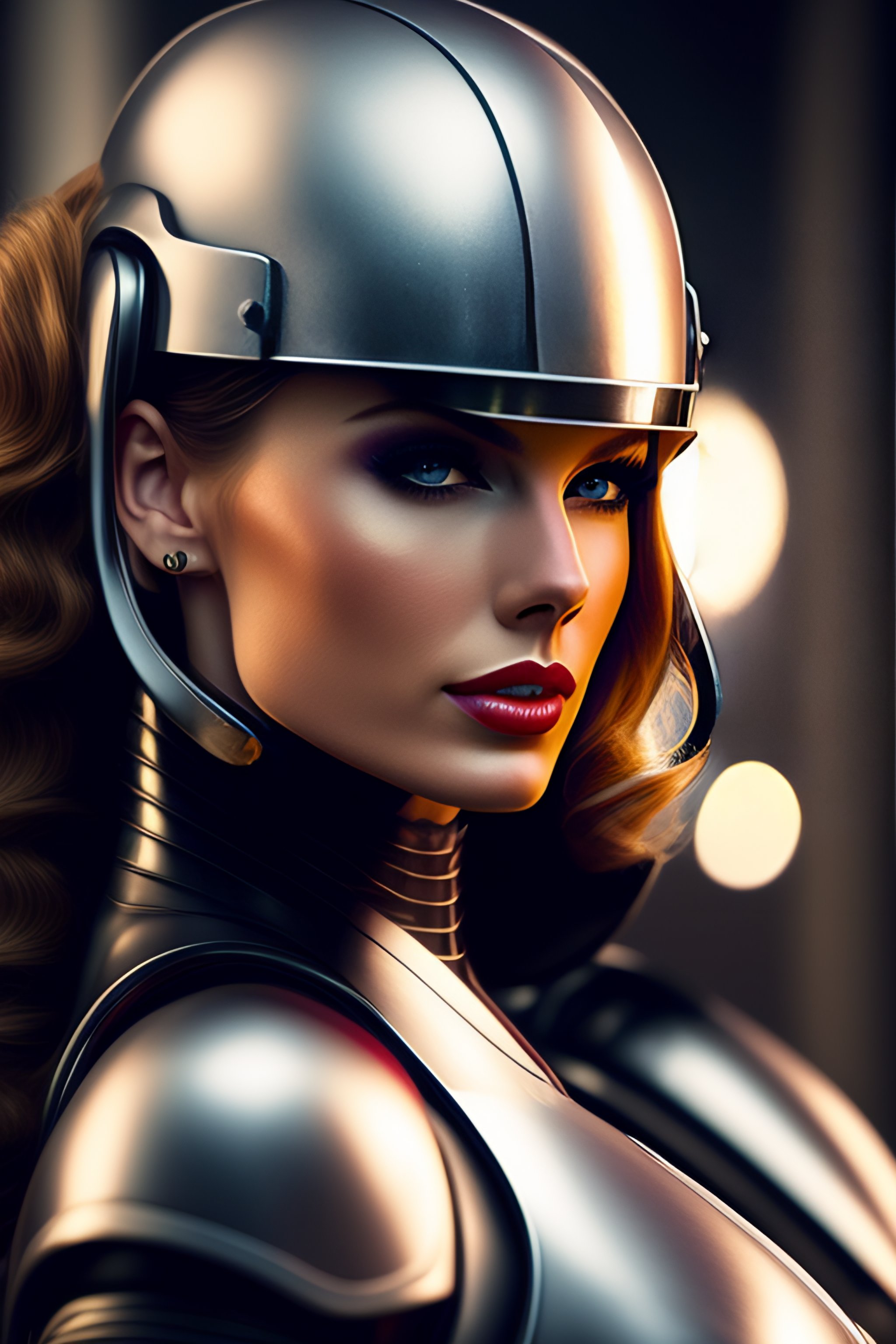 Lexica - Taylor swift as robocop with helmet, a character side portrait ...