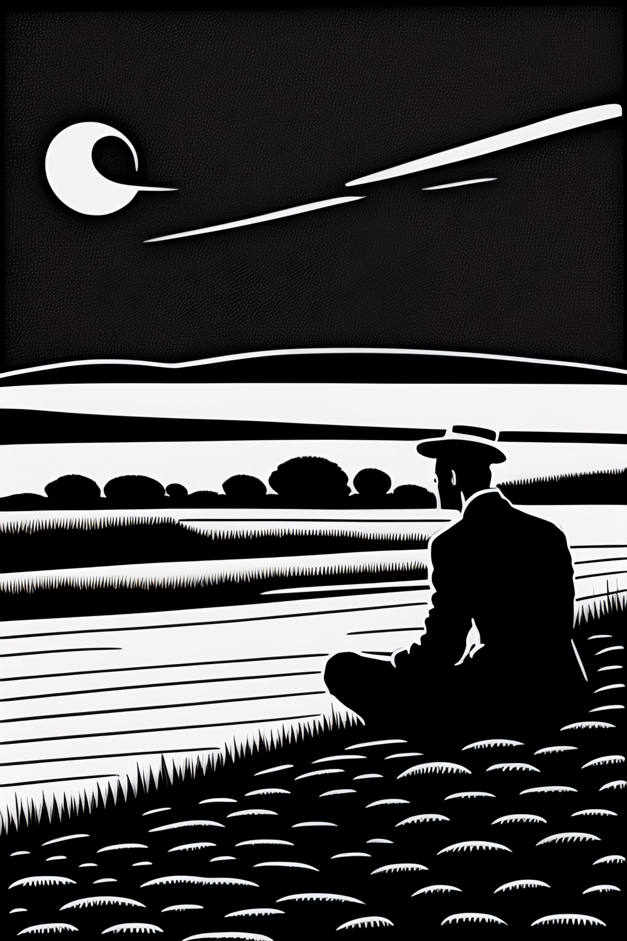 Lexica - Black and white hight contrast linocut solitary man sitting in ...
