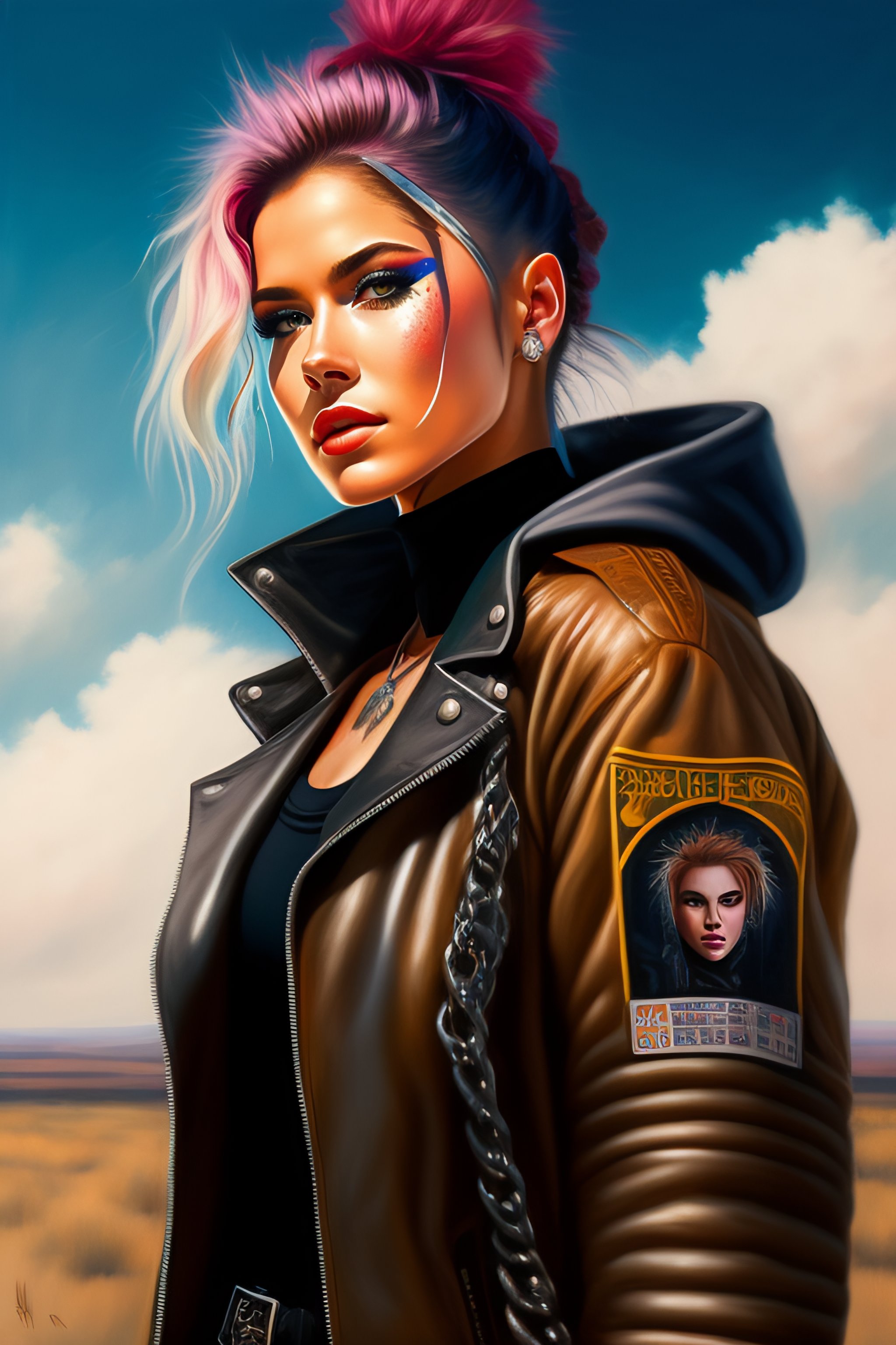 Lexica - Cute punk rock girl, mad max jacket, renaissance, cables on ...