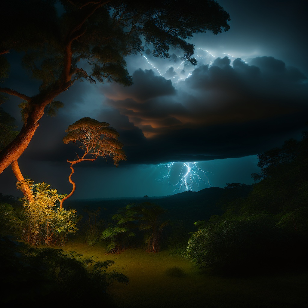 Lexica - A thunder night in the jungle, where dark storm clouds loom ...