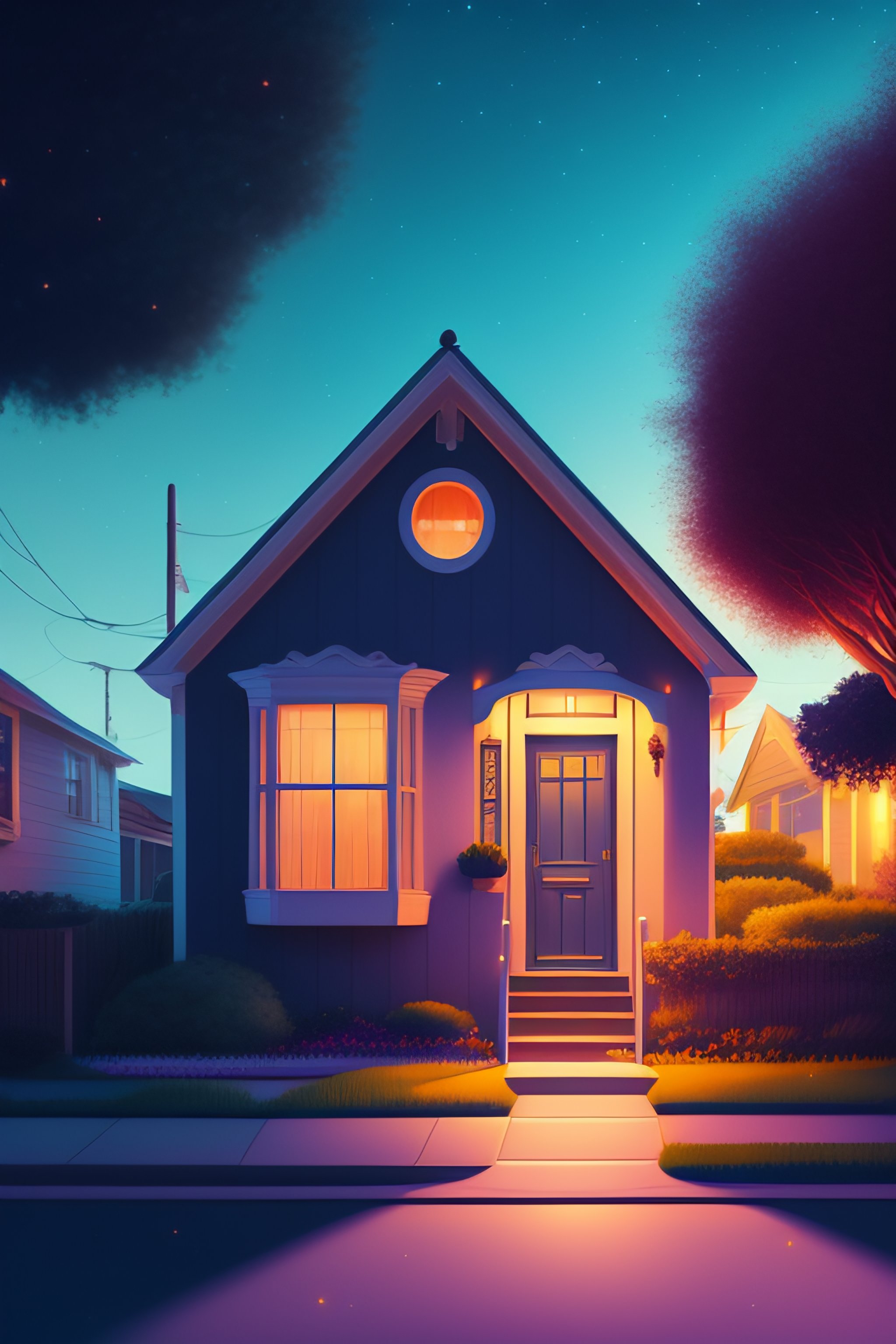 Lexica - The small house On a Street in san Francisco, dark night, moon ...