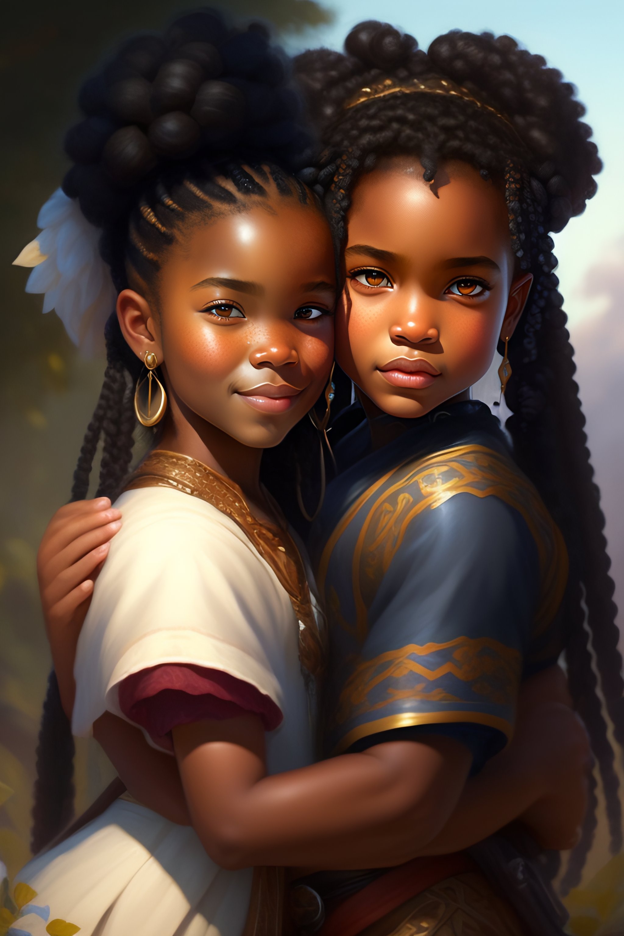 Lexica - A detailed portrait of a cute black girl with two braids ...