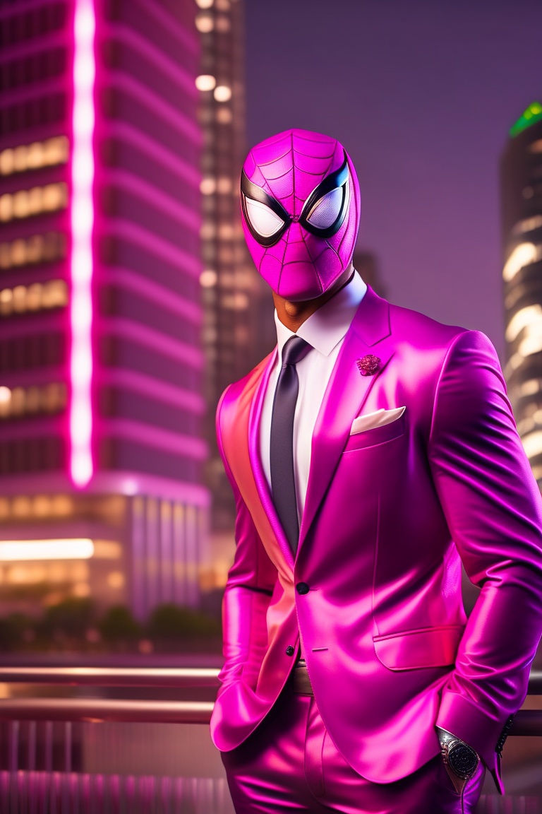 Lexica - ((("Spider-Man"))) wearing a sleek, vibrant pink suit with ...