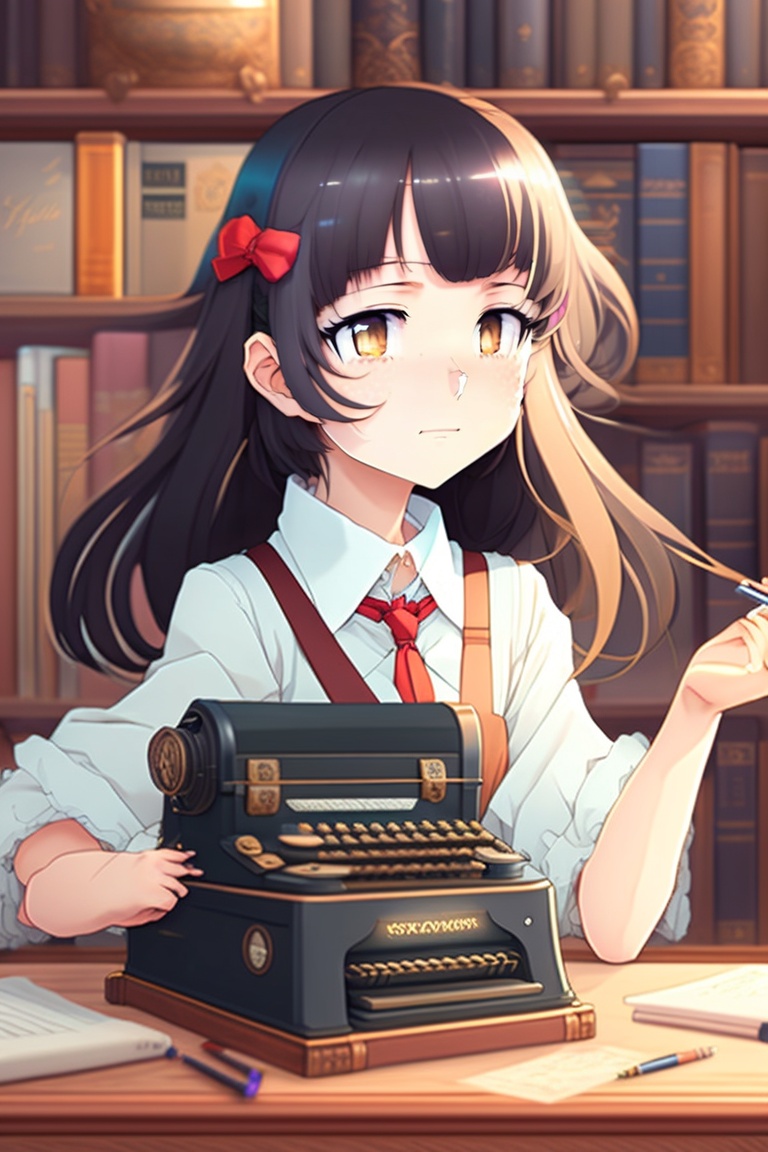 Lexica - Anime lovely girl with black hair stay in a desk with a ...