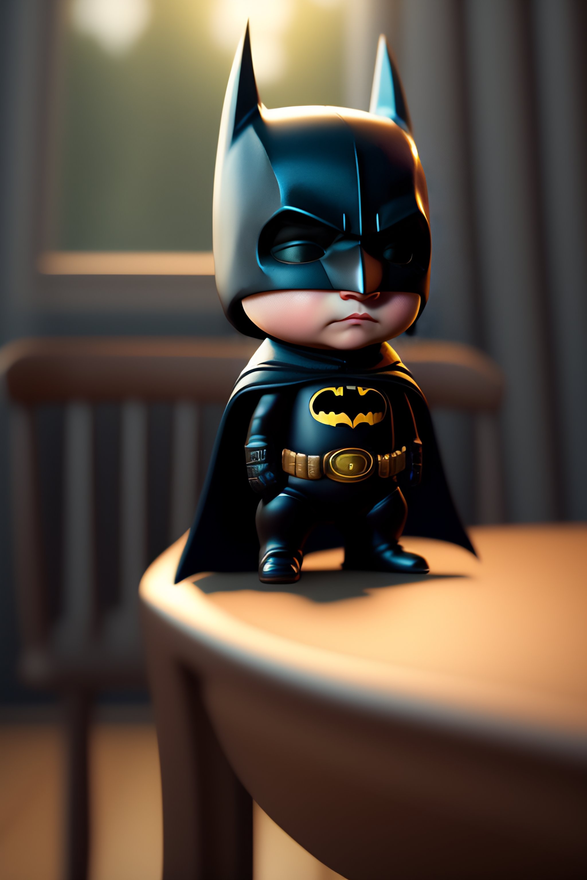Lexica - Cute small humanoid Batman sitting on a chair, unreal engine ...